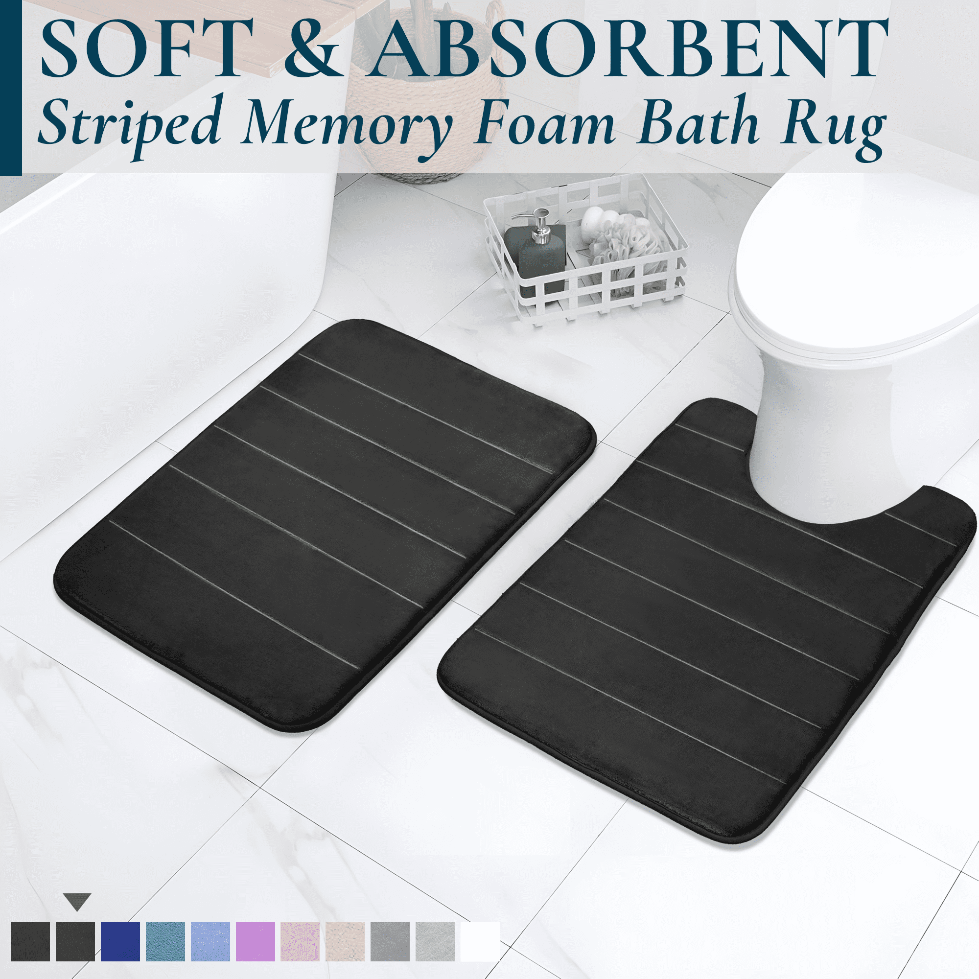 ComfiTime 2-Piece Memory Foam Bathroom Rug Set, Non-Slip Bath Mats for ...