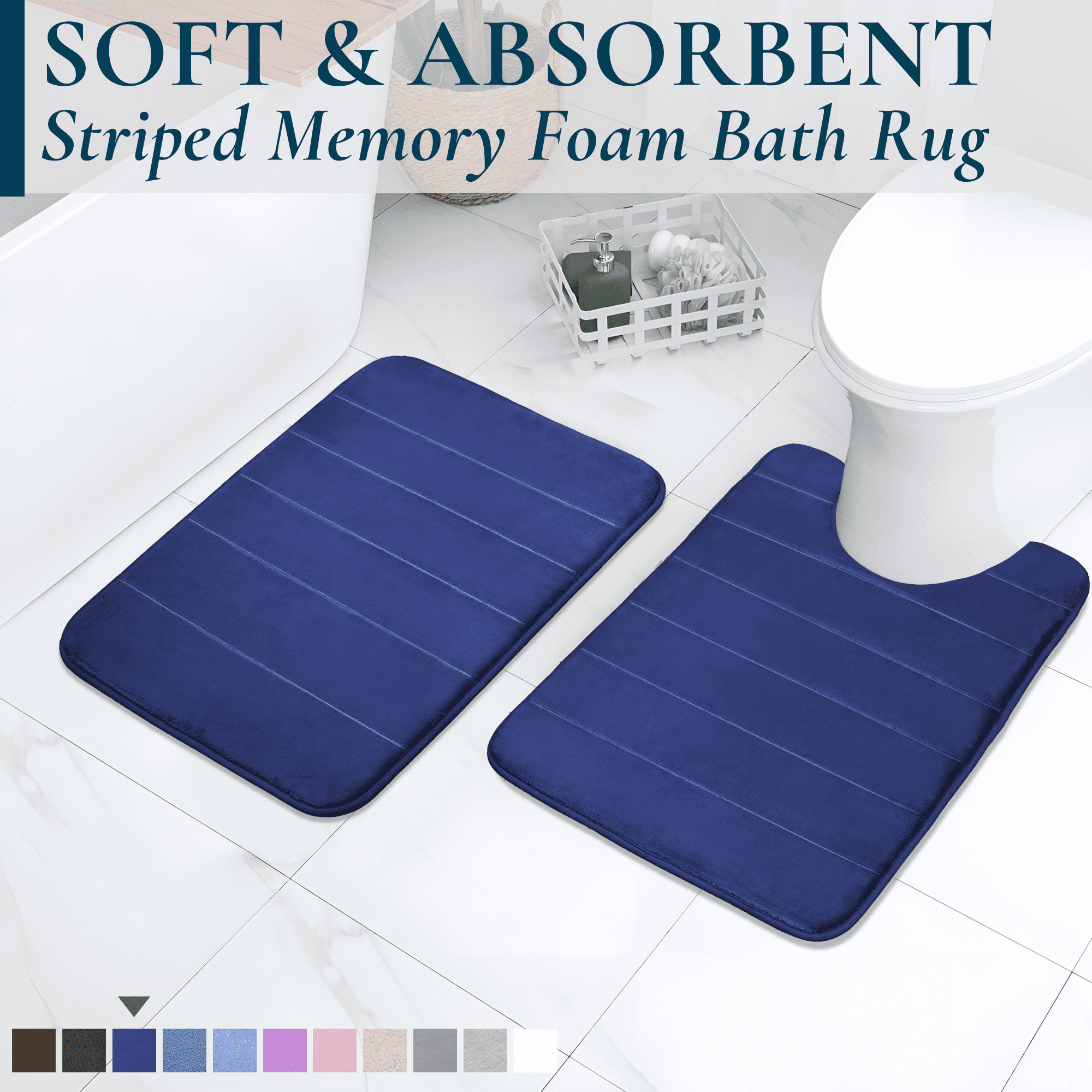 ComfiTime 2-Piece Memory Foam Bathroom Rug Set, Non-Slip Bath Mats for ...