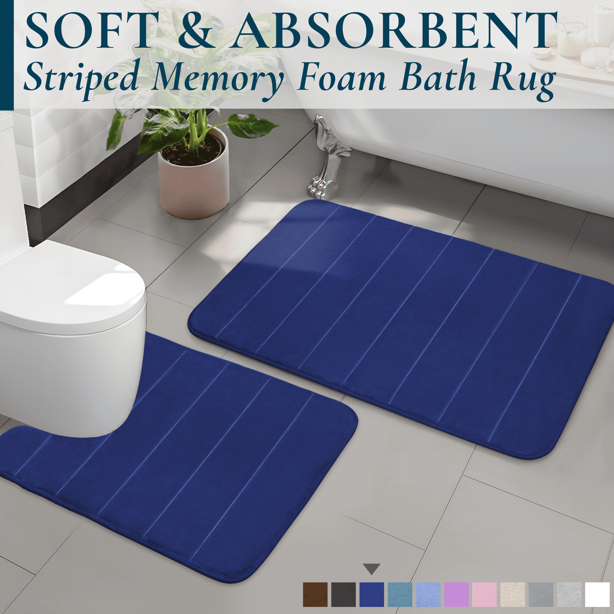 ComfiTime 2-Piece Memory Foam Bathroom Rug Set, Non-Slip Bath Mats for ...