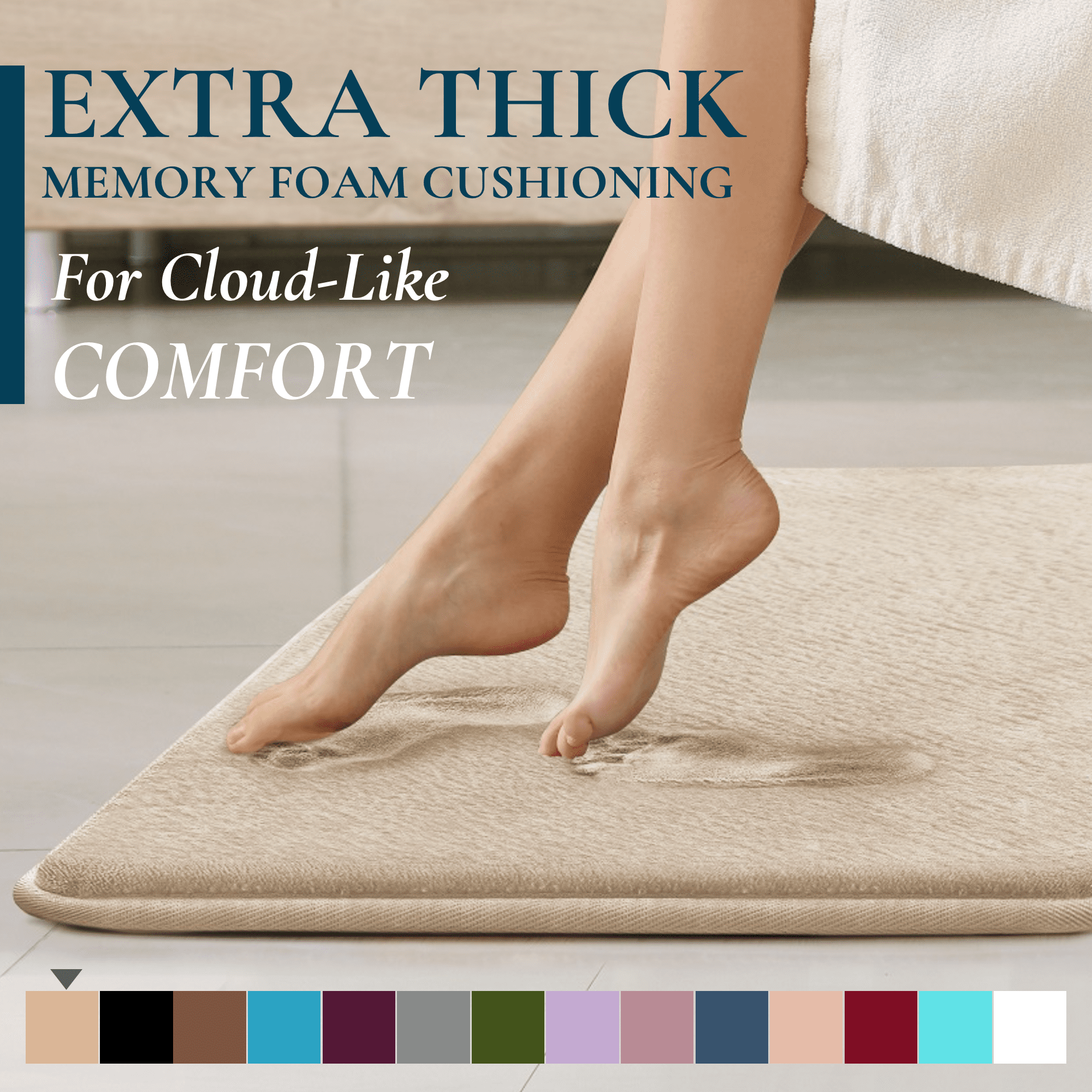 ComfiTime Bathroom Rugs Thick Memory Foam Non Slip Bath Mat Soft Plush Velvet Top Ultra Absorbent Small Large Long Rugs for Bathroom Floor