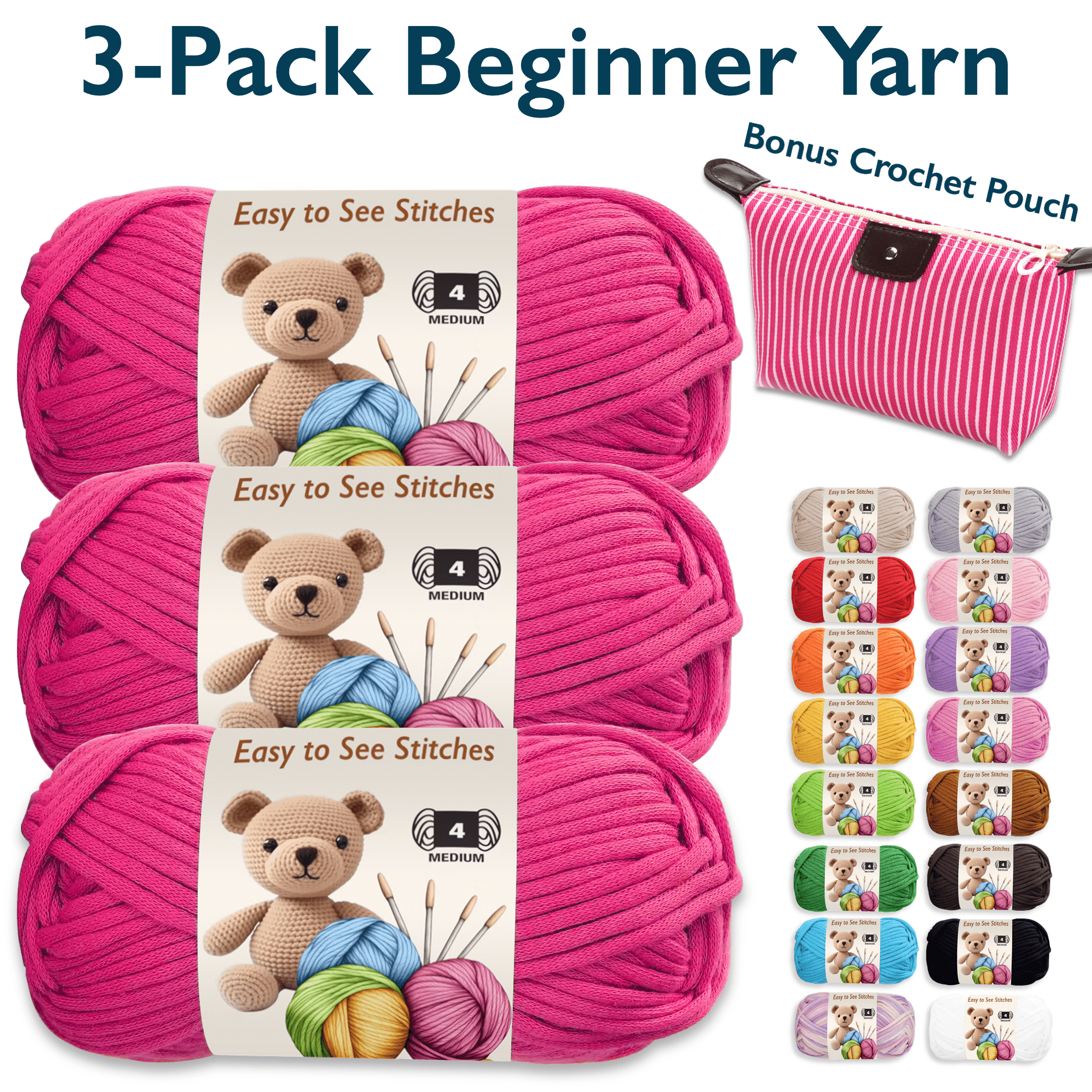 ComfiTime Beginner Crochet Yarn, 3-Pack, Medium #4 Worsted Weight, 55 ...