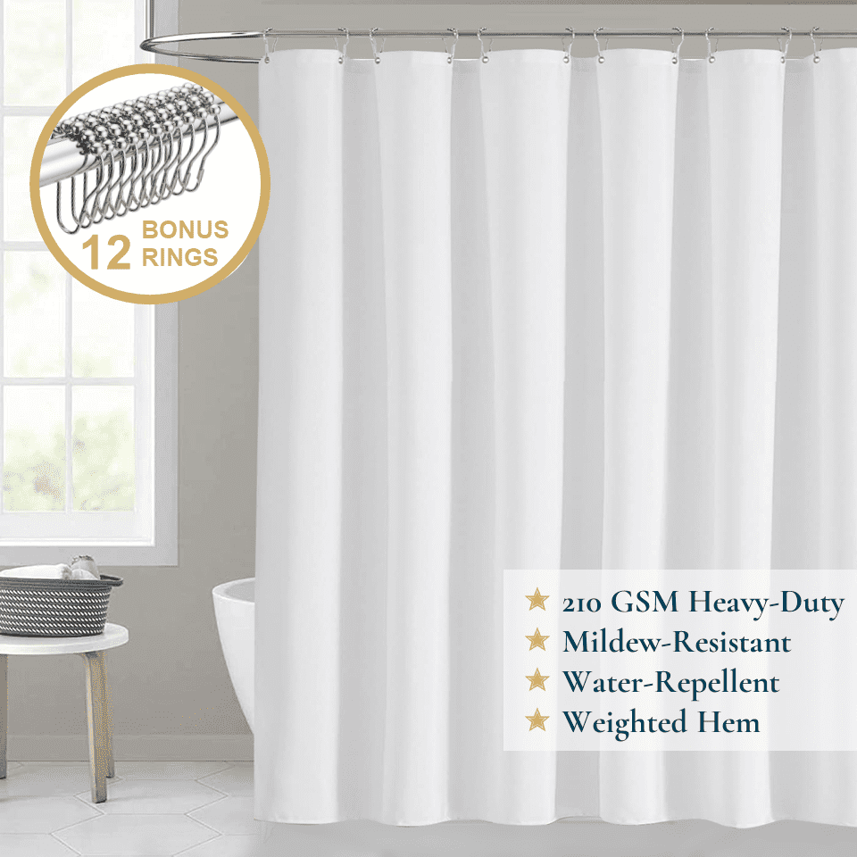 ComfiTime Fabric Shower Curtain with Hooks – 210 GSM Heavy-Duty Faux ...