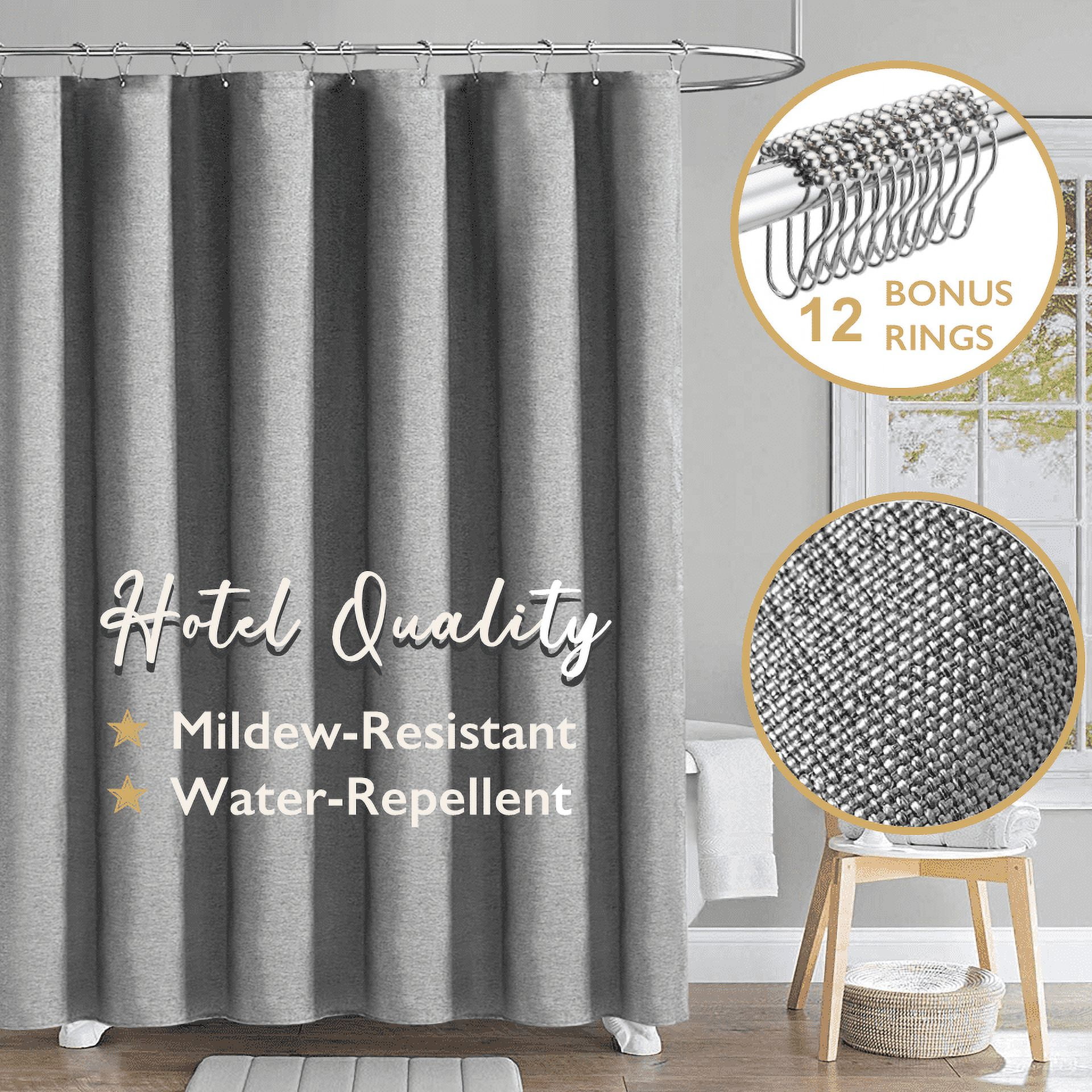 Comfitime Fabric Shower Curtain With Hooks 210 Gsm Heavy Duty Faux