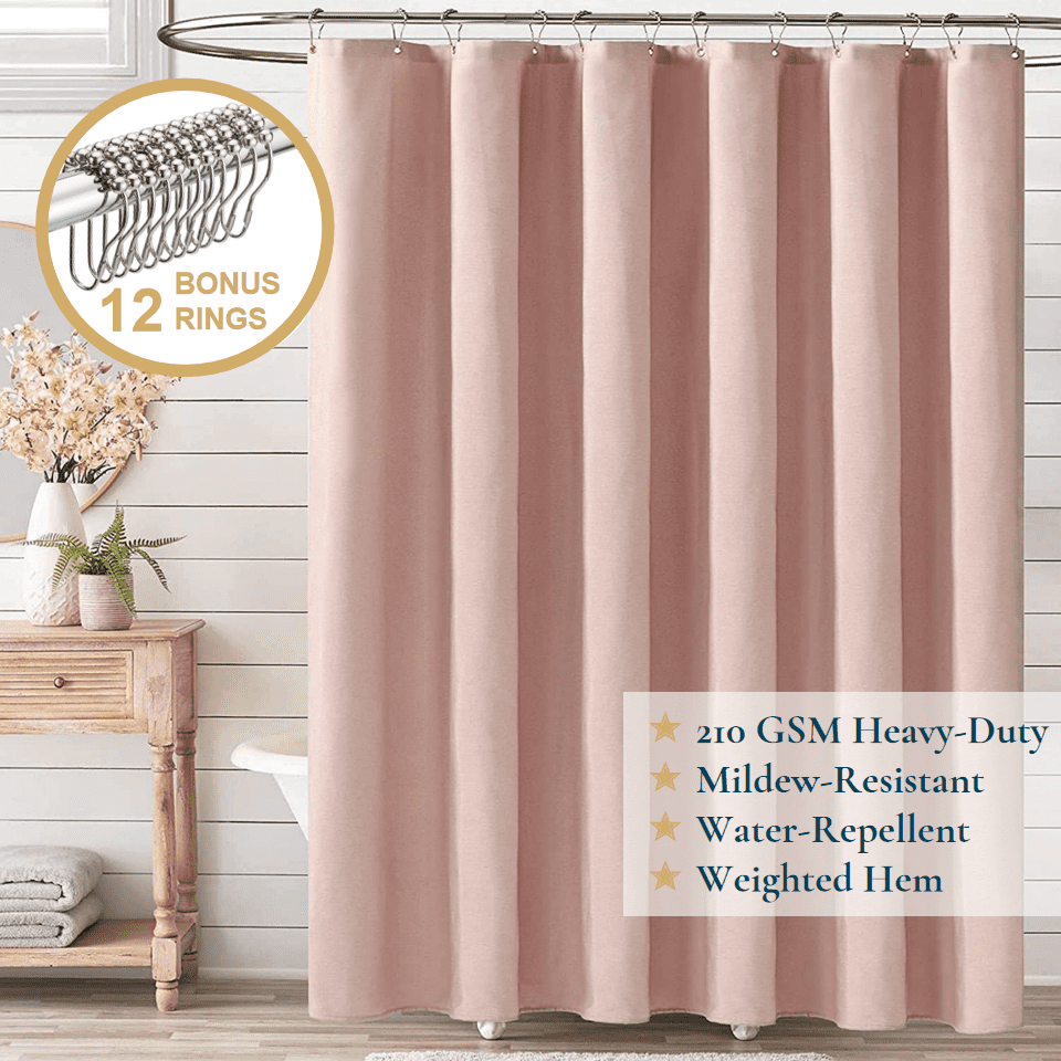 ComfiTime 210 GSM Shower Curtain, Faux Linen, Mold-Resistant, Weighted ...