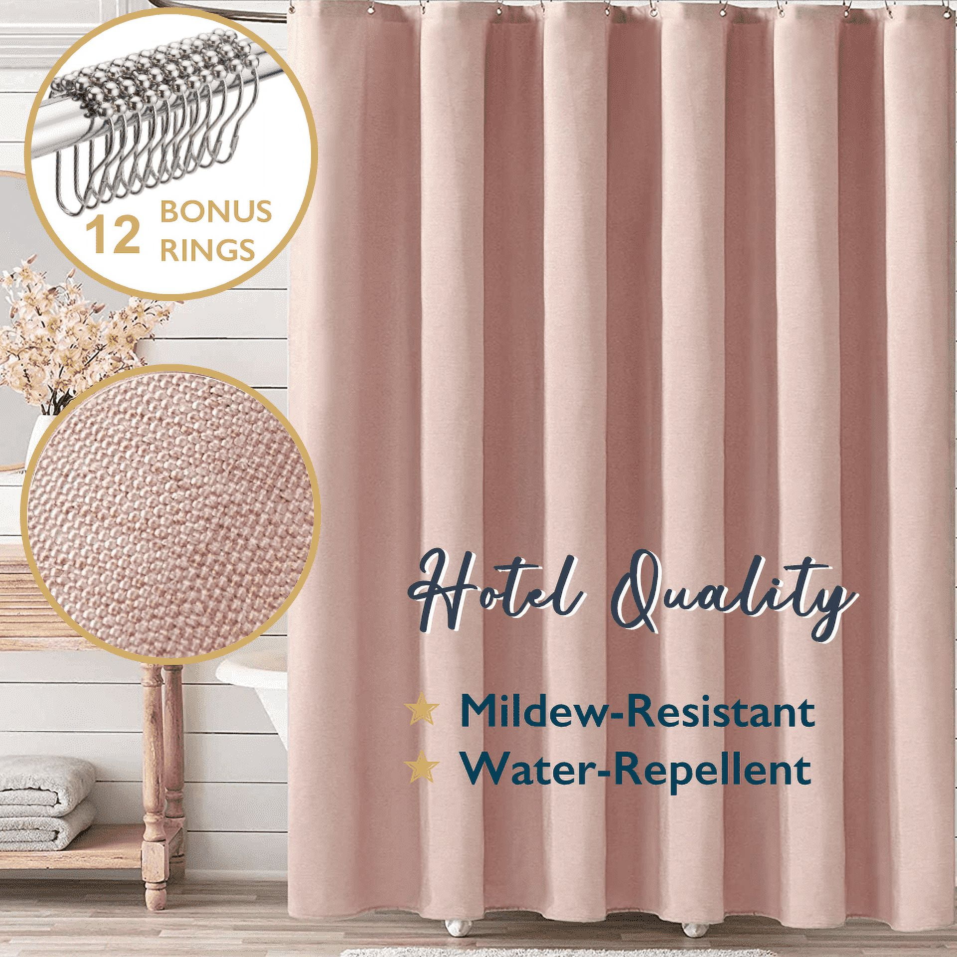 ComfiTime Fabric Shower Curtain with Hooks – 210 GSM Heavy-Duty Faux ...