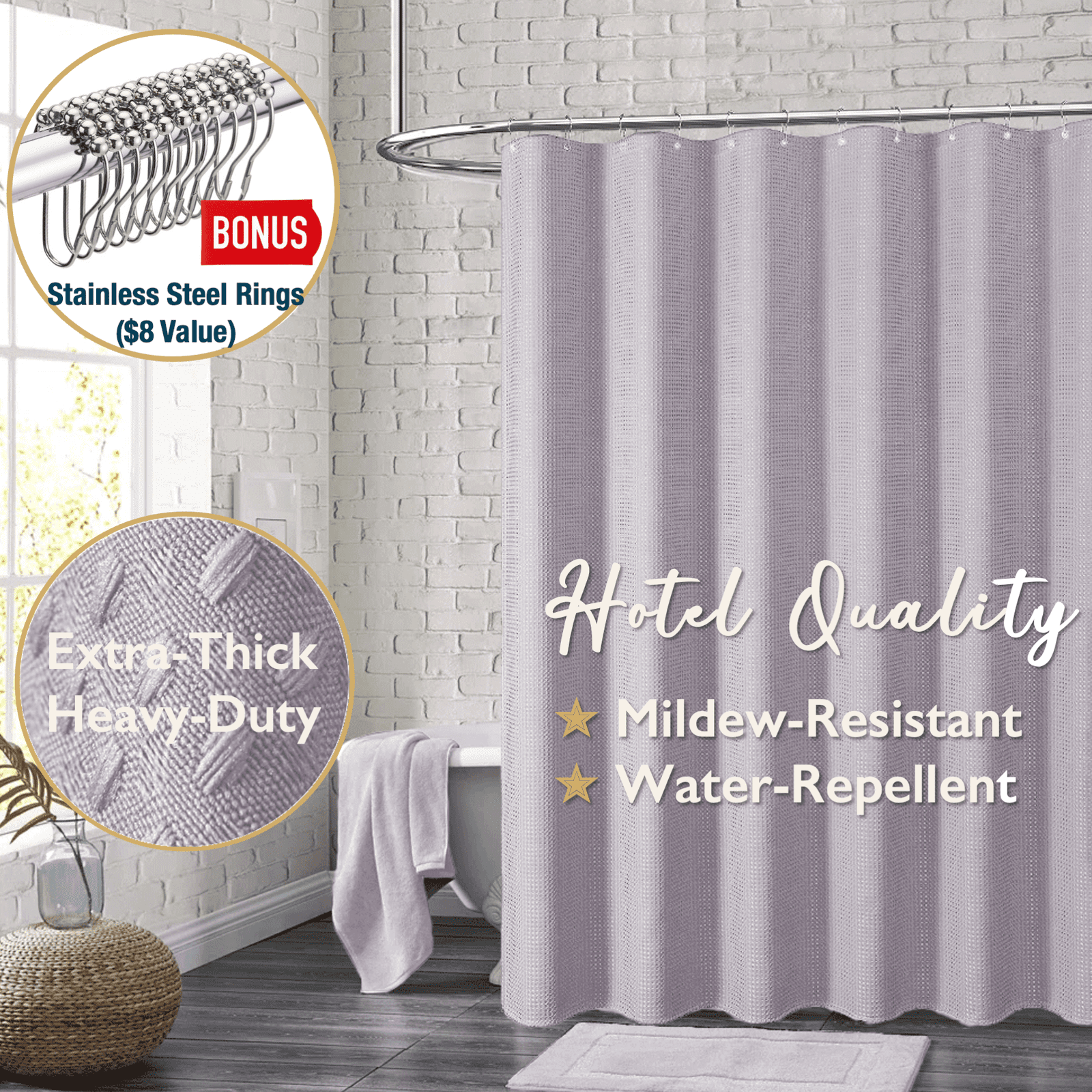 ComfiTime Fabric Shower Curtain with Hooks – 230 GSM Heavy-Duty ...
