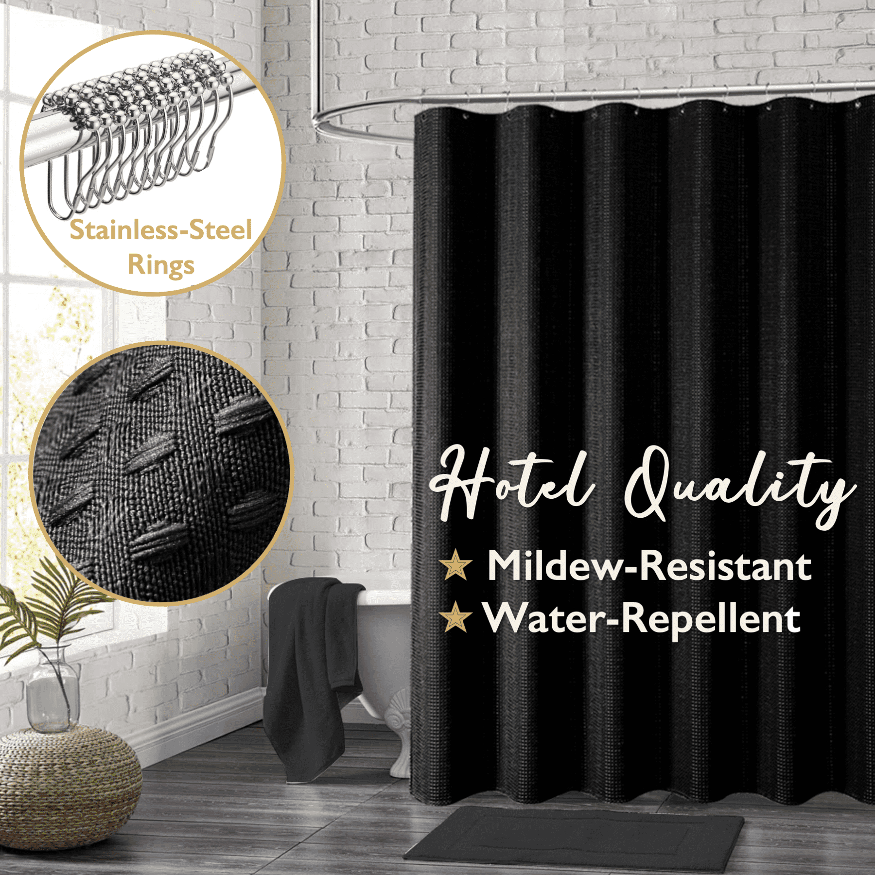 ComfiTime Fabric Shower Curtain with Hooks – 230 GSM Heavy-Duty ...