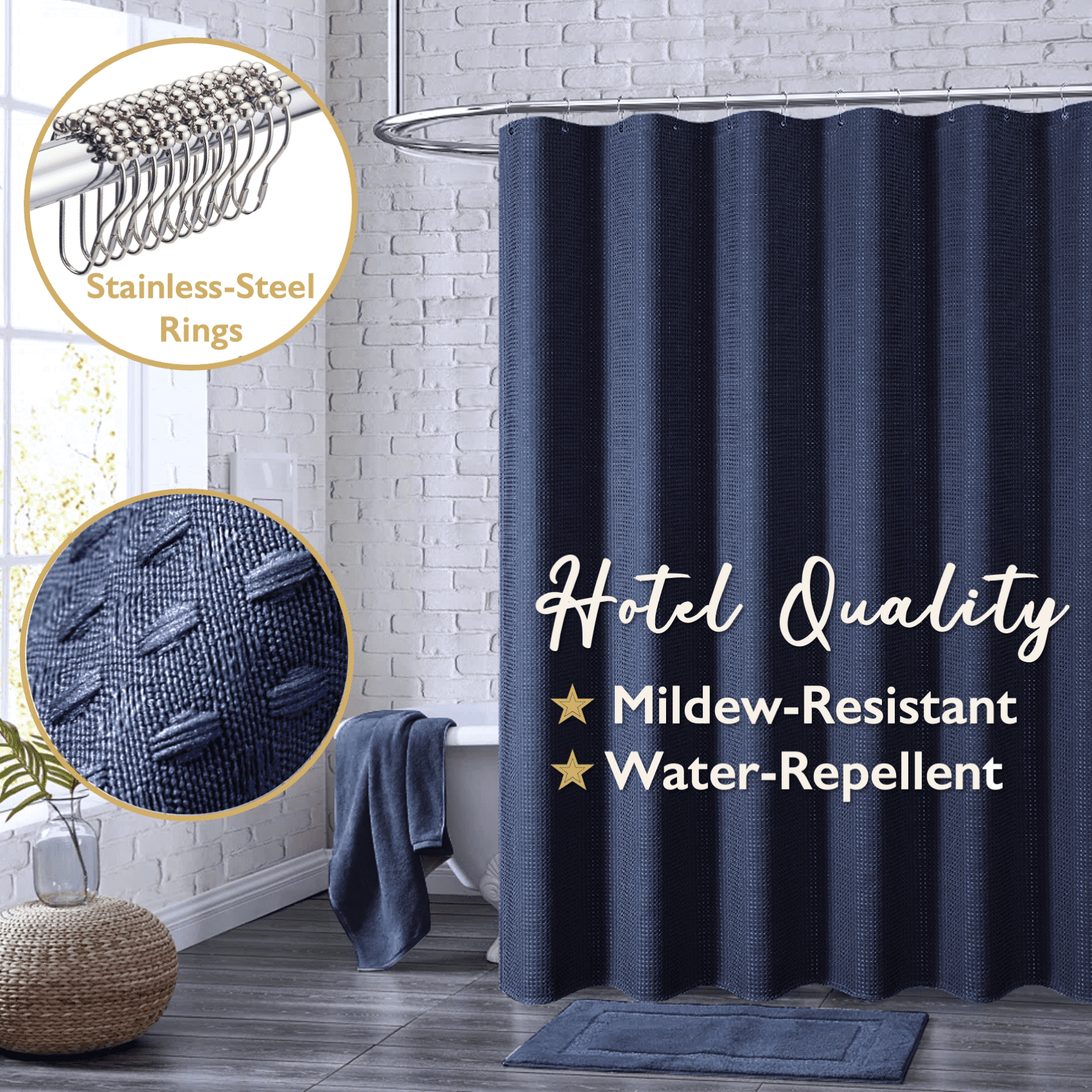 ComfiTime Fabric Shower Curtain with Hooks – 230 GSM Heavy-Duty ...