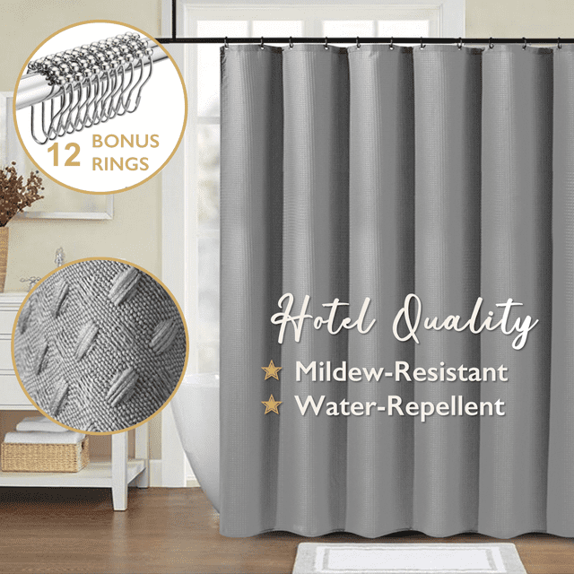 ComfiTime Fabric Shower Curtain with Hooks – 230 GSM Heavy-Duty Weighted-Hem Hotel Luxury Cloth ...