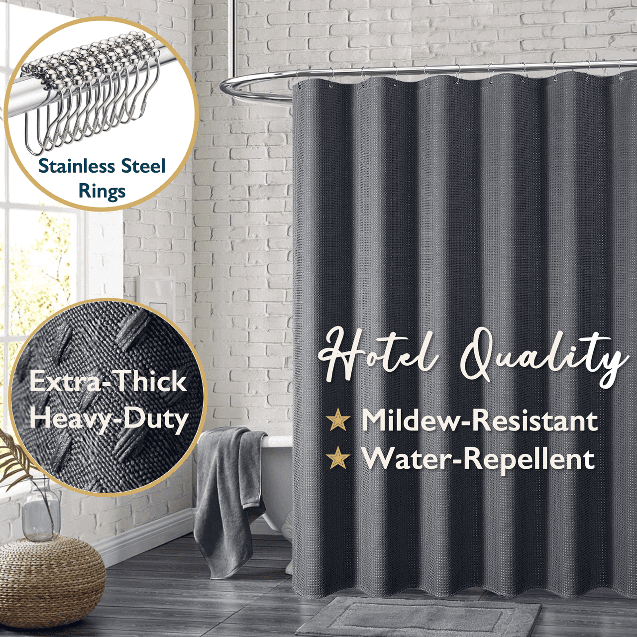 ComfiTime Fabric Shower Curtain with Hooks – 230 GSM Heavy-Duty ...