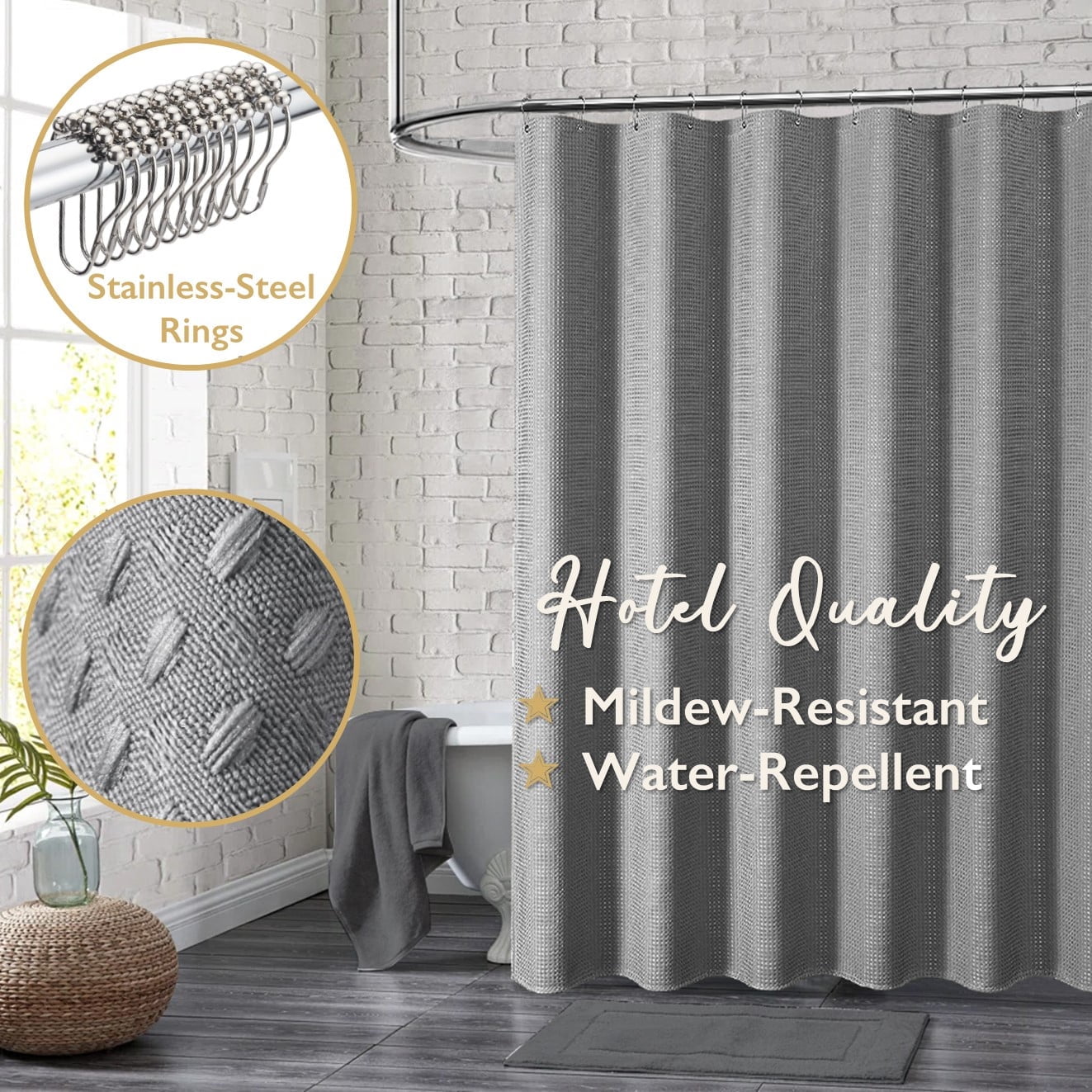 ComfiTime Fabric Shower Curtain with Hooks – 230 GSM Heavy-Duty ...