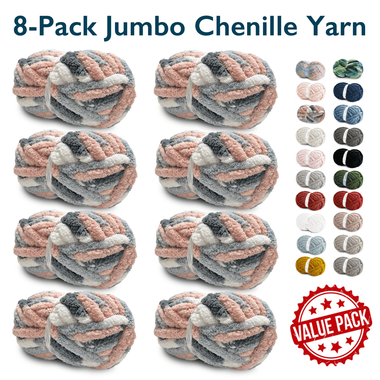 ComfiTime 8-Pack Jumbo 7 Chenille Yarn – Strong Thick Soft Fluffy Yarn ...