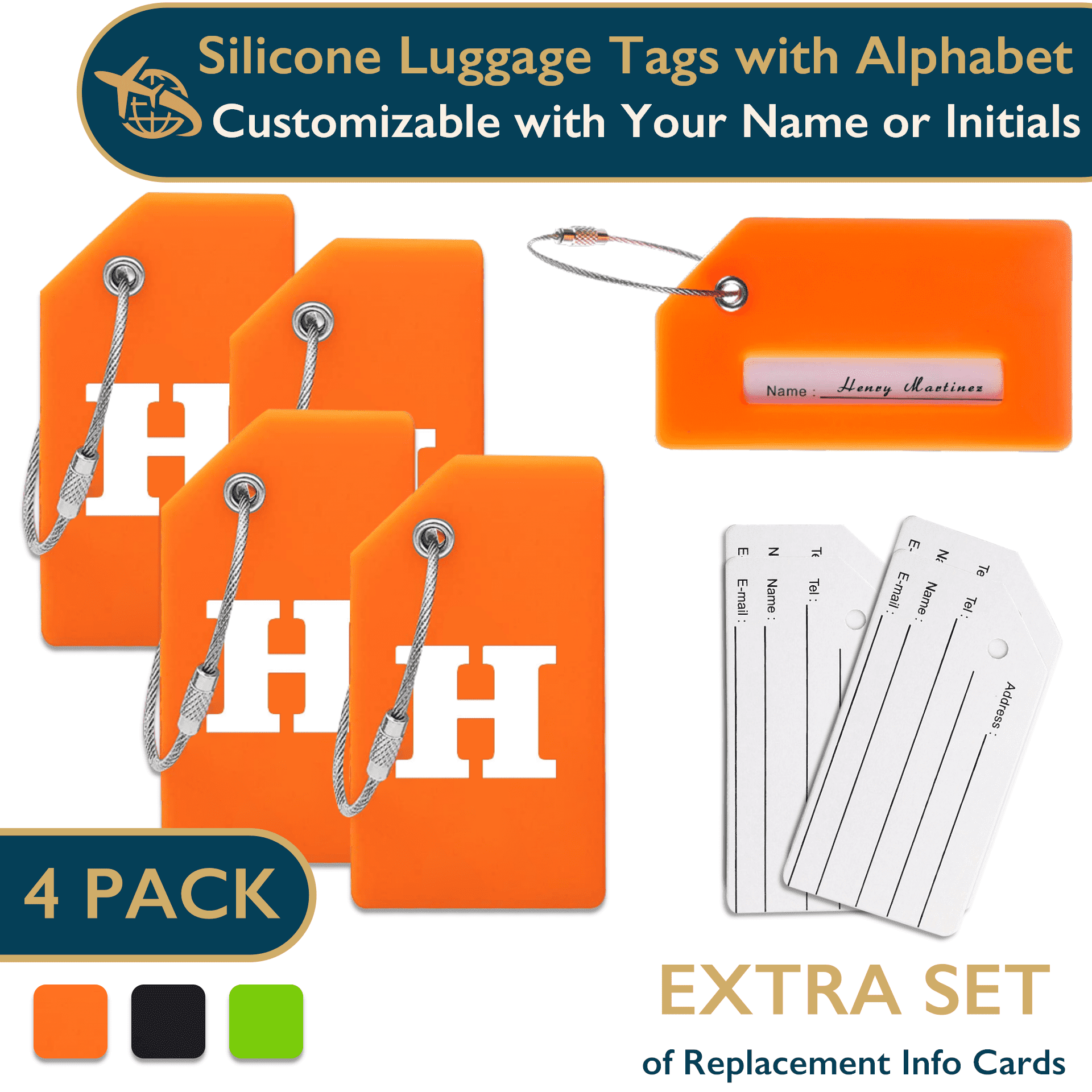 ComfiTime Luggage Tags with Alphabet– TSA Approved Silicone Luggage ...