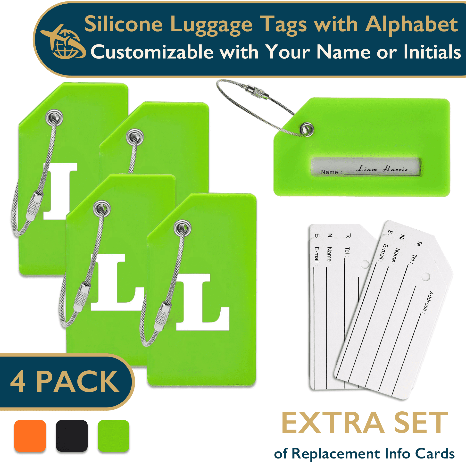 ComfiTime Luggage Tags with Alphabet– TSA Approved Silicone Luggage ...