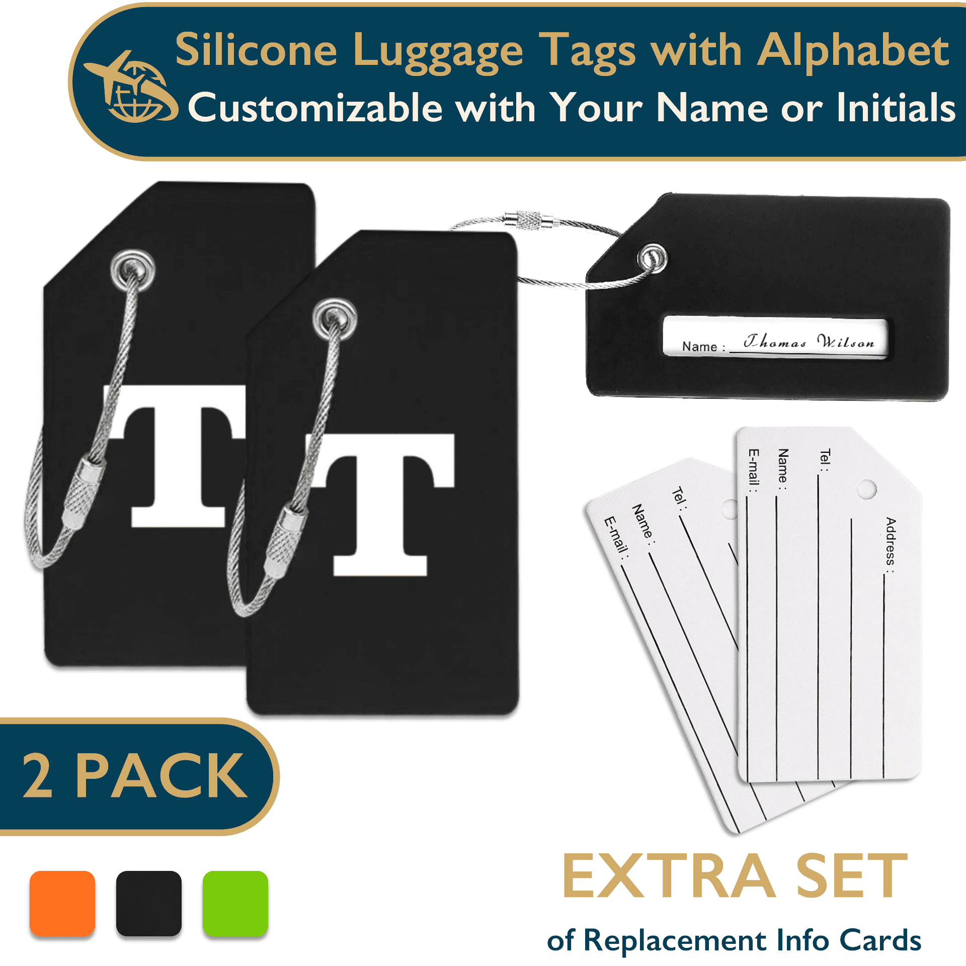 ComfiTime Luggage Tags with Alphabet– TSA Approved Silicone Luggage ...