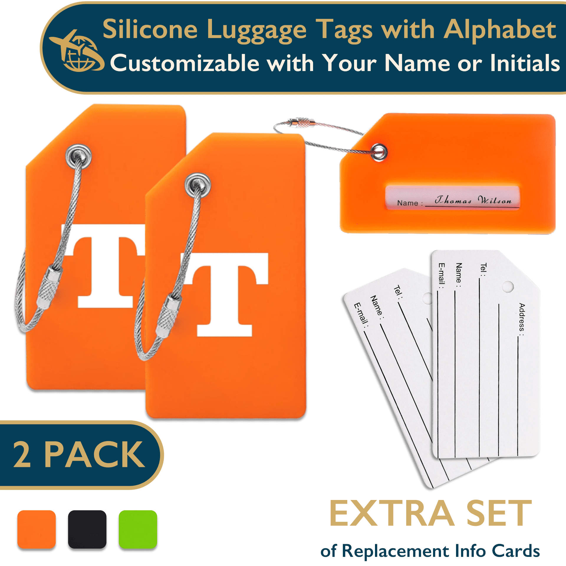 ComfiTime Luggage Tags with Alphabet– TSA Approved Silicone Luggage ...