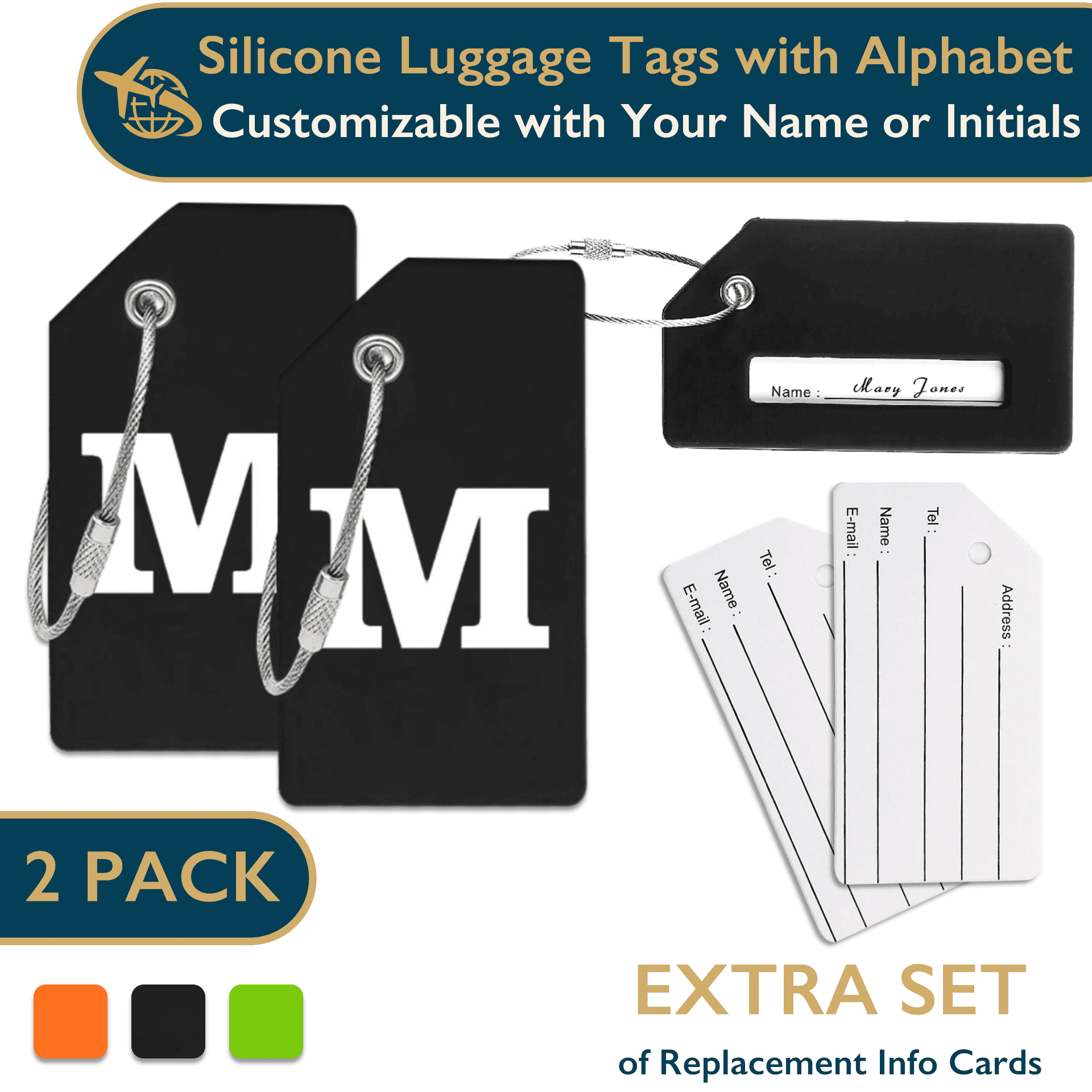 ComfiTime Silicone Luggage Tags, Alphabet Customization, Stainless ...