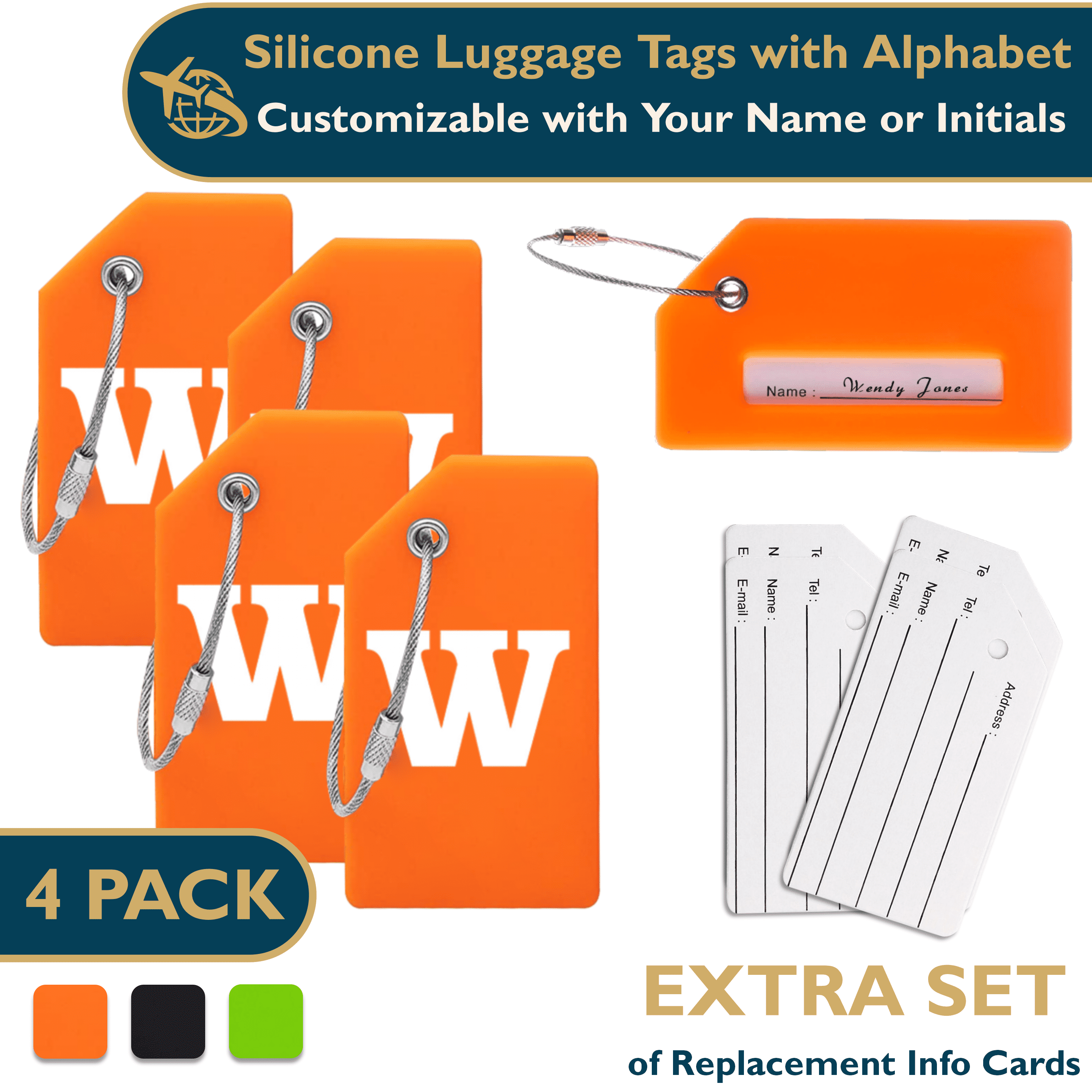 ComfiTime Luggage Tags with Alphabet– TSA Approved Silicone Luggage ...
