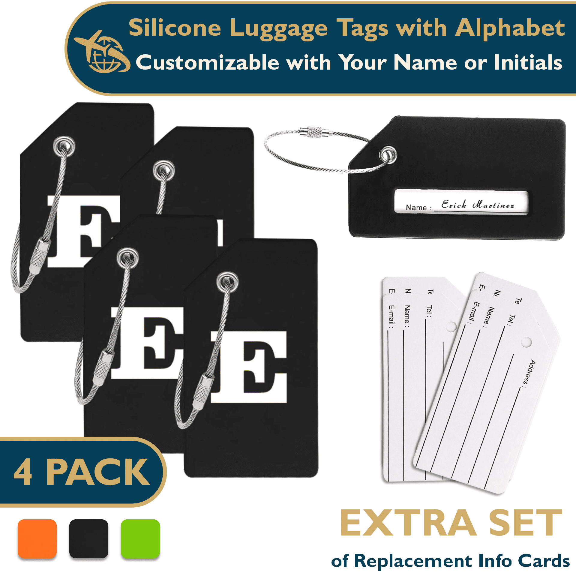 ComfiTime Luggage Tags with Alphabet– TSA Approved Silicone Luggage ...
