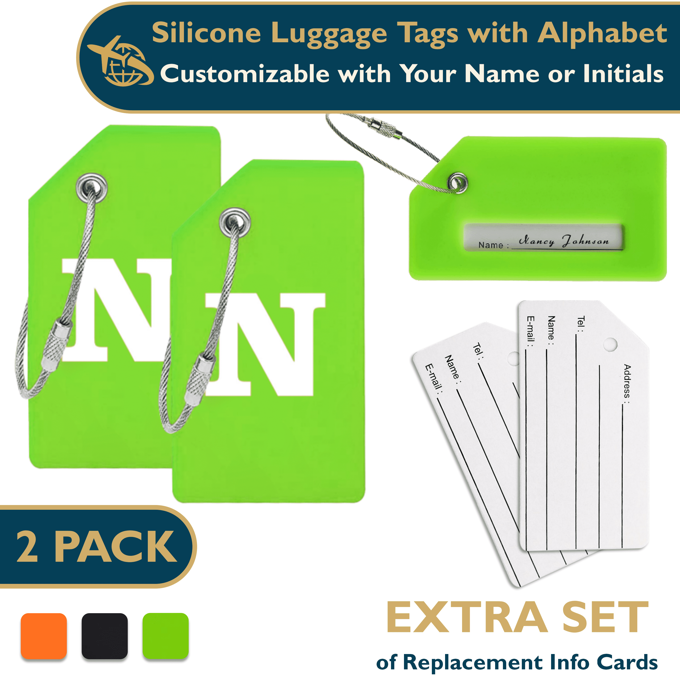 ComfiTime Luggage Tags with Alphabet– TSA Approved Silicone Luggage ...