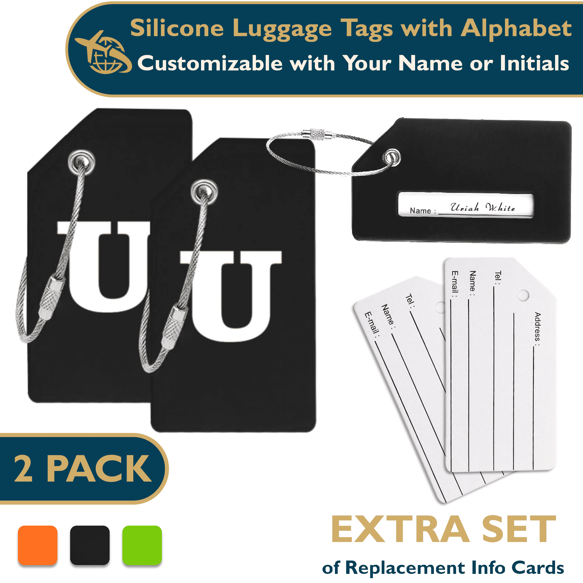 ComfiTime Luggage Tags with Alphabet– TSA Approved Silicone Luggage ...