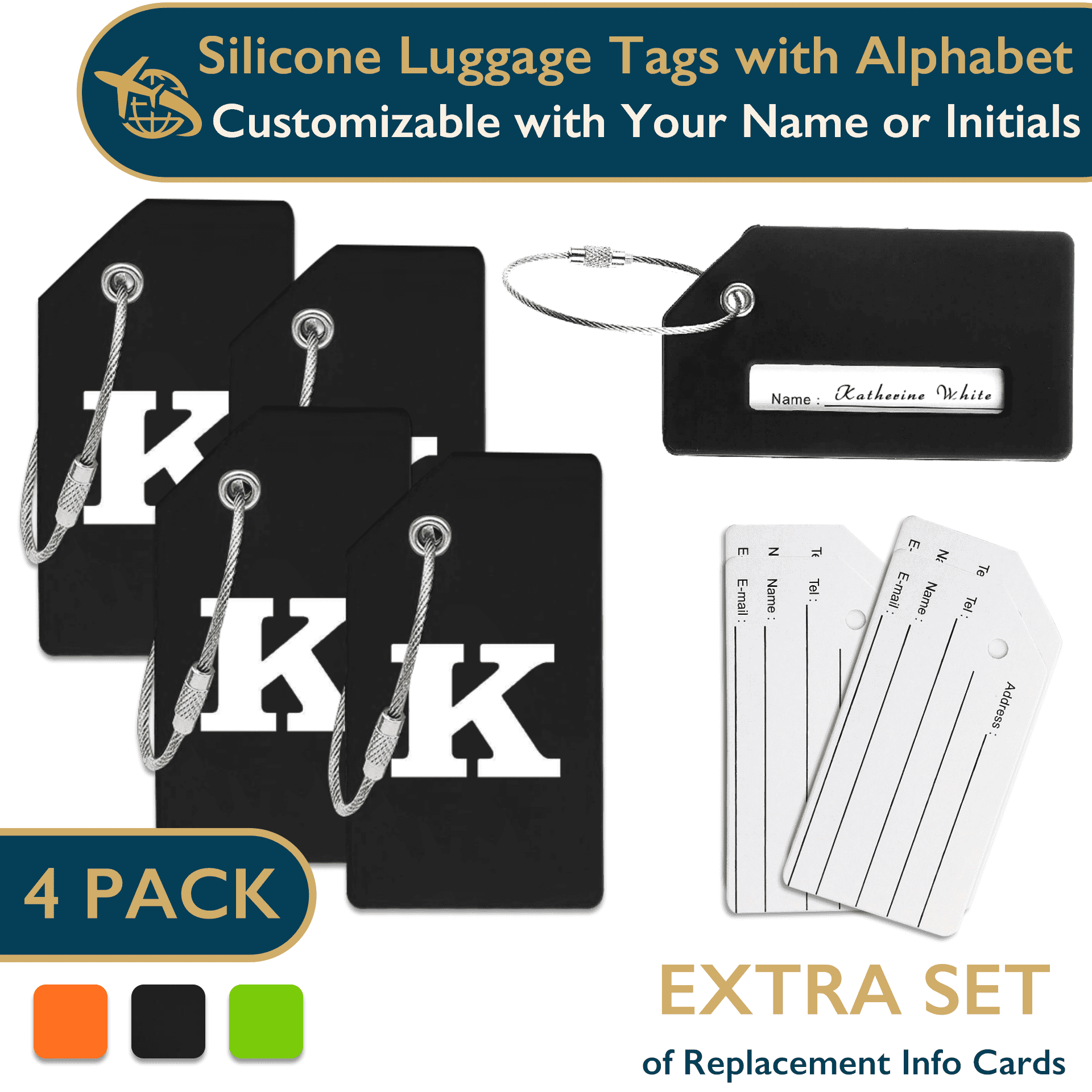 ComfiTime Luggage Tags with Alphabet– TSA Approved Silicone Luggage ...