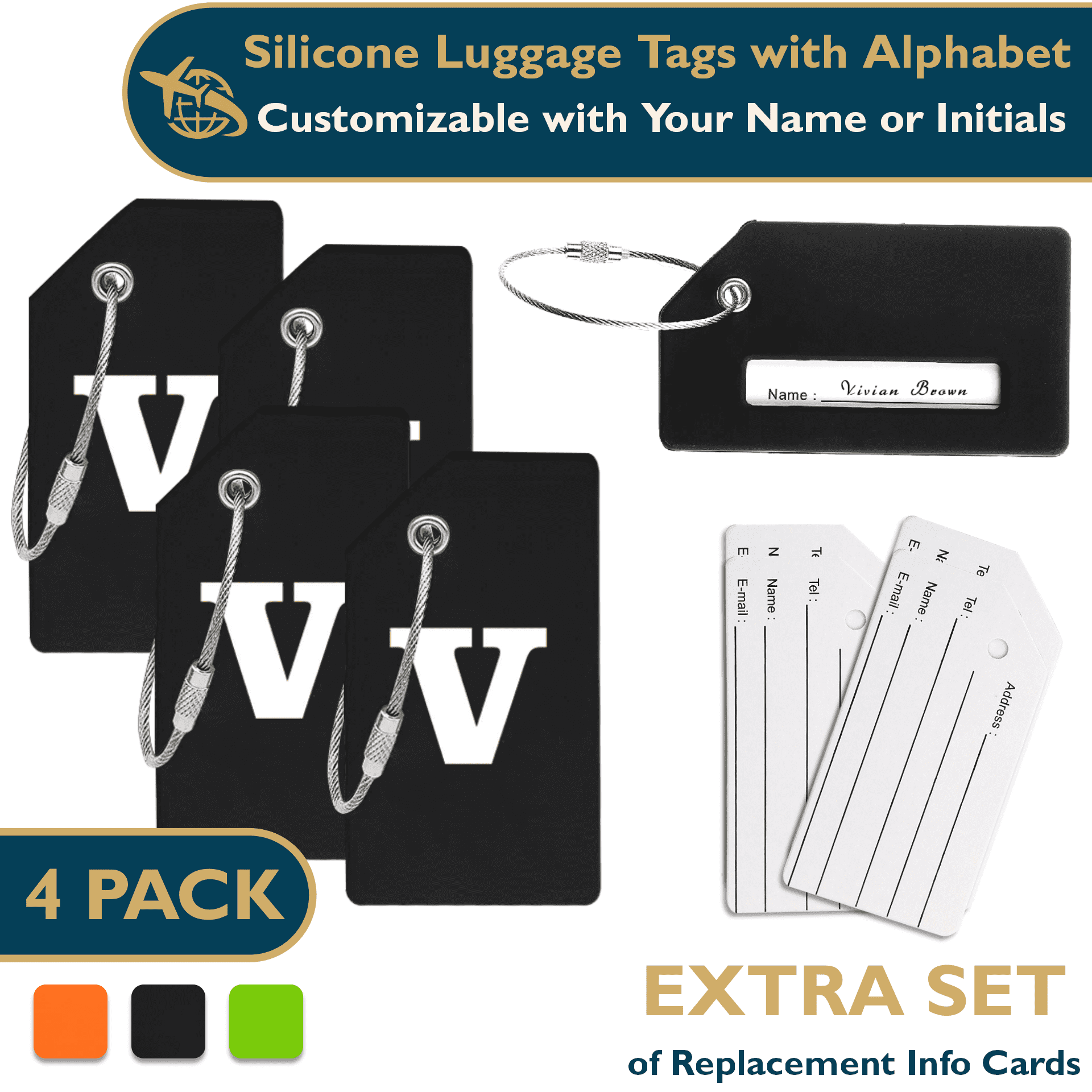ComfiTime Silicone Luggage Tags, Alphabet Customization, Durable Travel ...