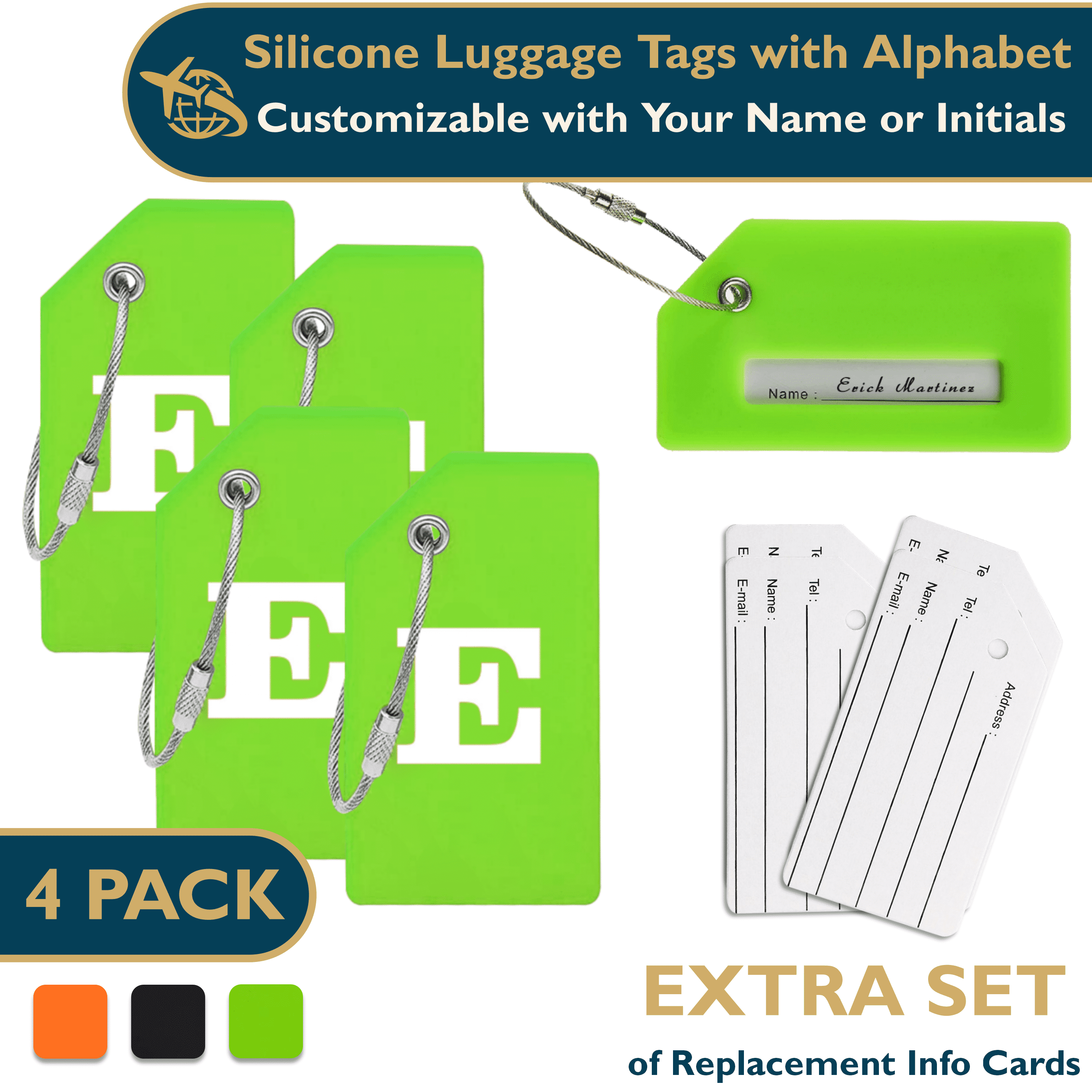 ComfiTime Luggage Tags with Alphabet– TSA Approved Silicone Luggage ...