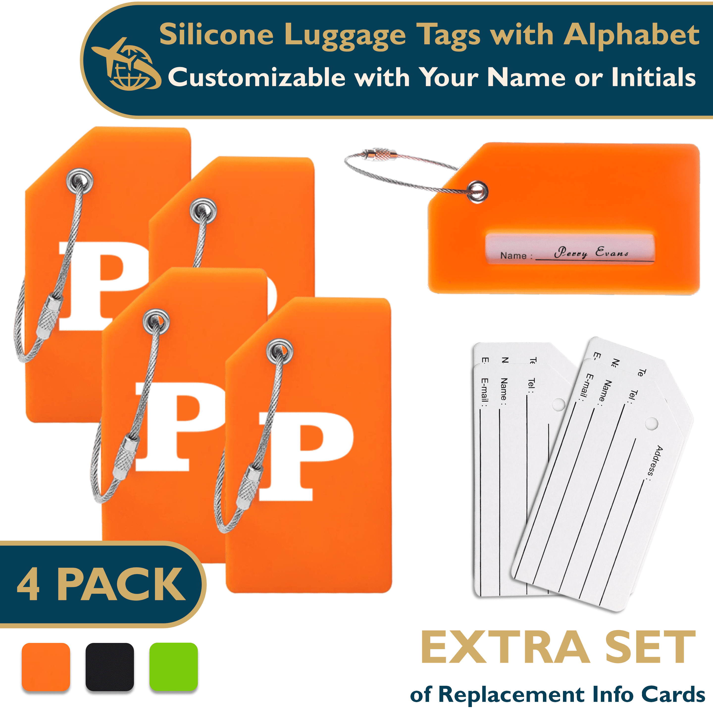 ComfiTime Luggage Tags with Alphabet– TSA Approved Silicone Luggage ...