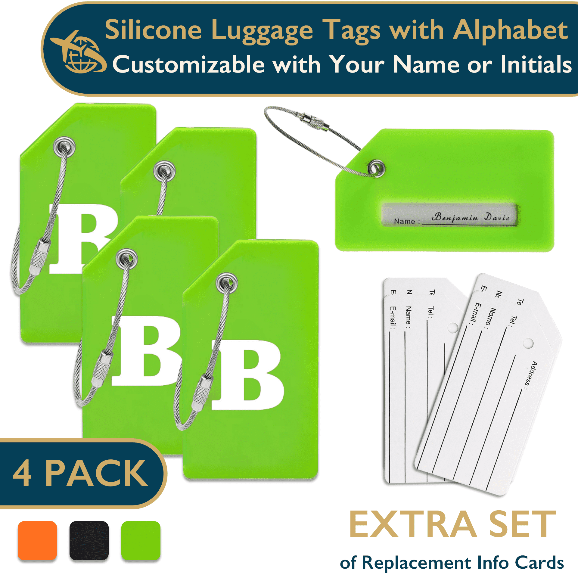 ComfiTime Luggage Tags with Alphabet– TSA Approved Silicone Luggage ...