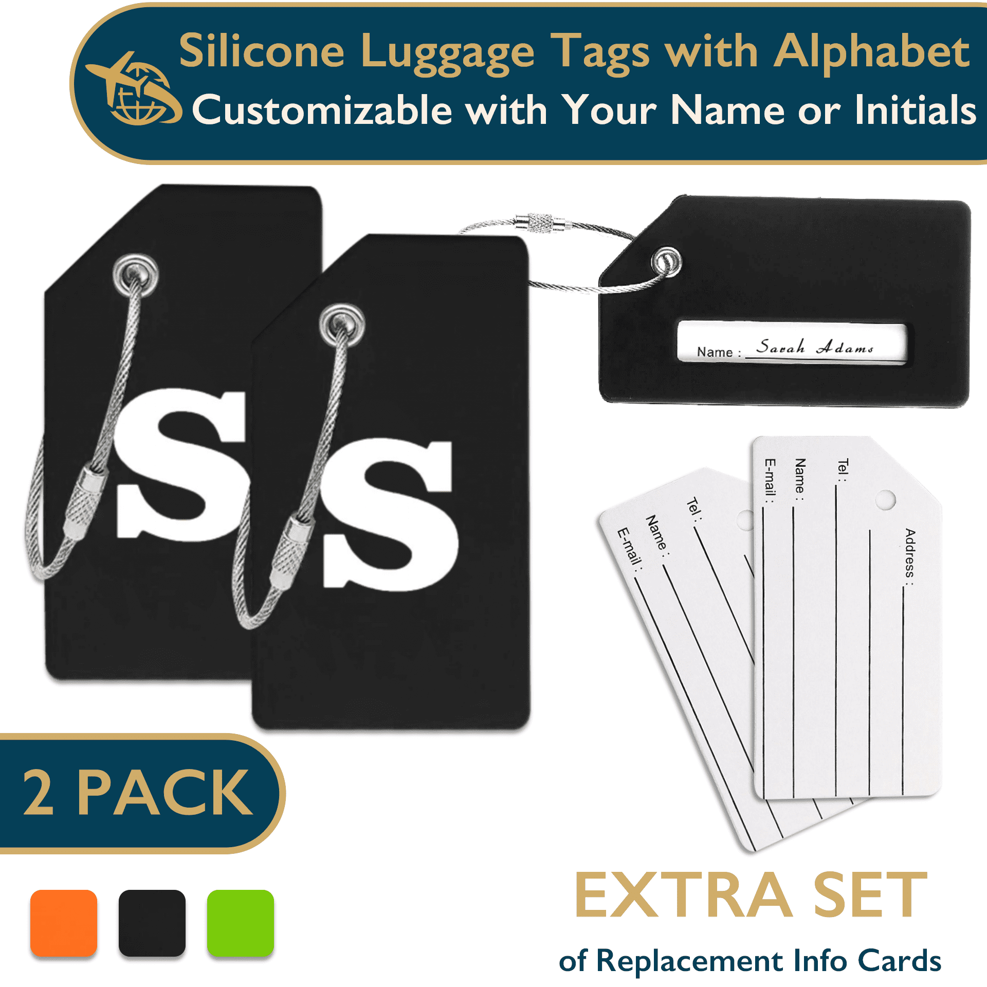 ComfiTime Luggage Tags with Alphabet– TSA Approved Silicone Luggage ...