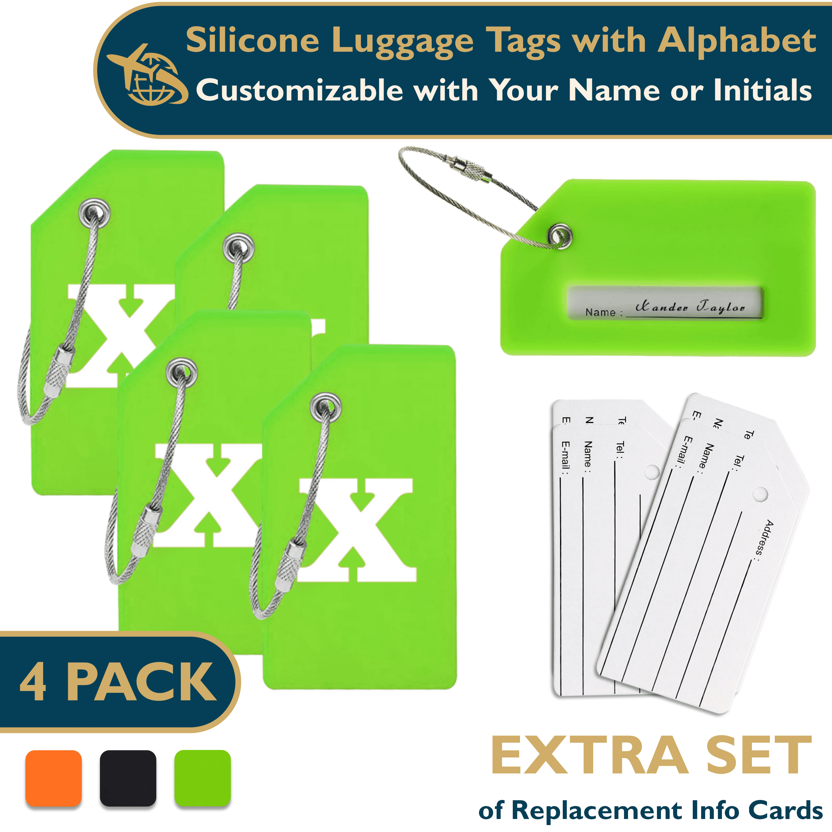 ComfiTime Luggage Tags with Alphabet– TSA Approved Silicone Luggage ...