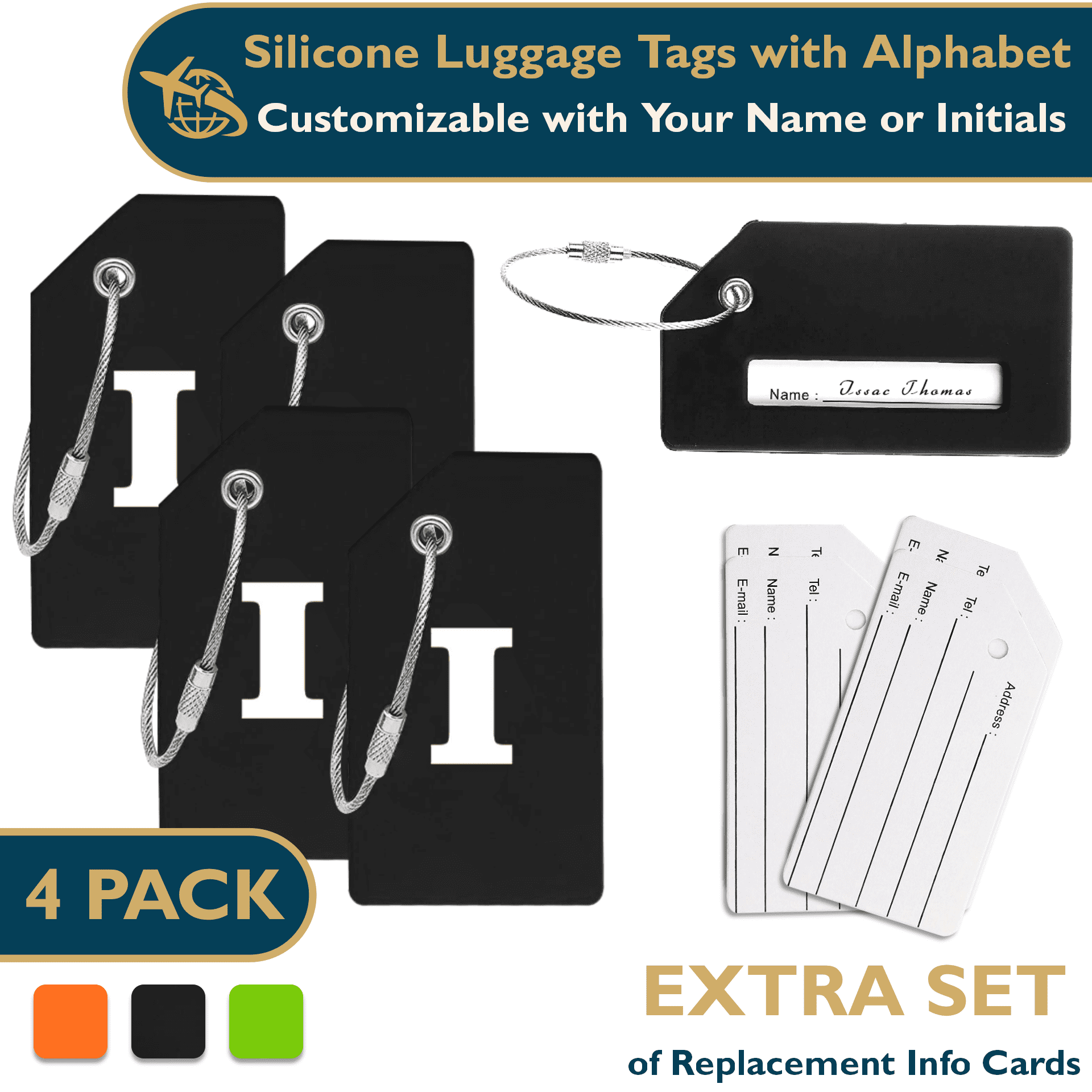 ComfiTime Luggage Tags with Alphabet– TSA Approved Silicone Luggage ...