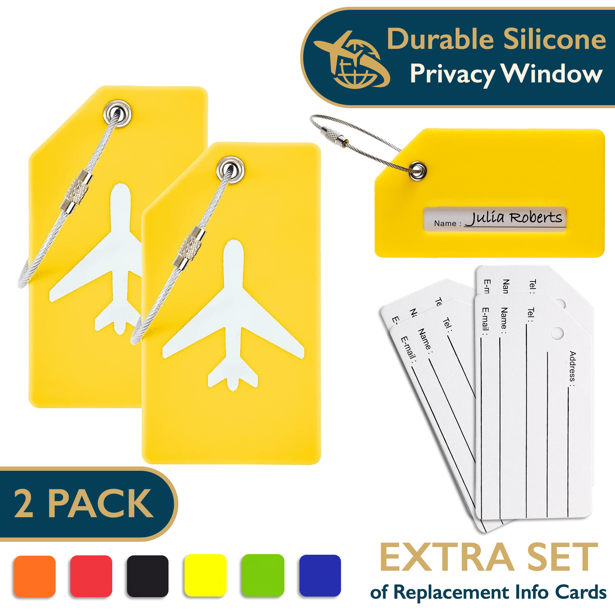 ComfiTime 2 Pack Silicone Luggage Tags, TSA Approved, with Privacy ...