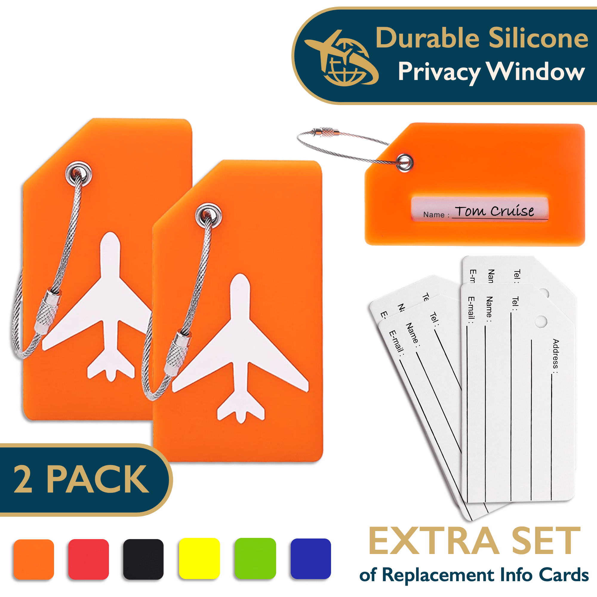 ComfiTime Cute Silicone Luggage Tags Set, TSA Approved, Stainless-Steel ...