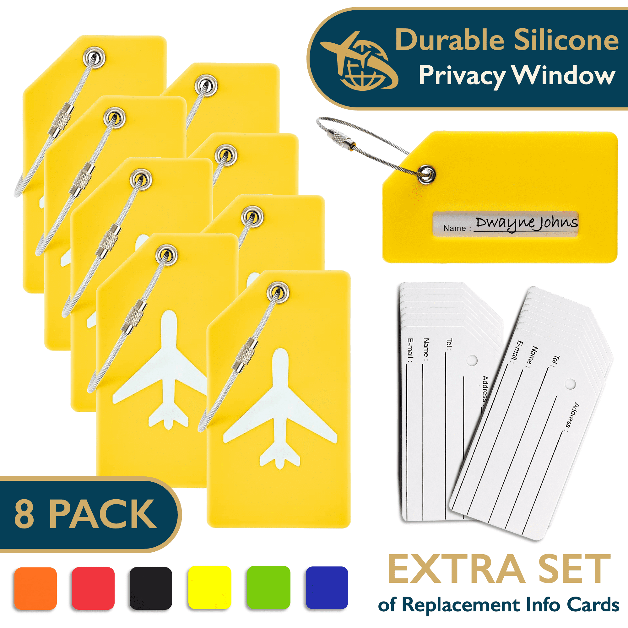 ComfiTime 8 Pack Luggage Tags - TSA Approved, Silicone, Travel Bag Tags ...