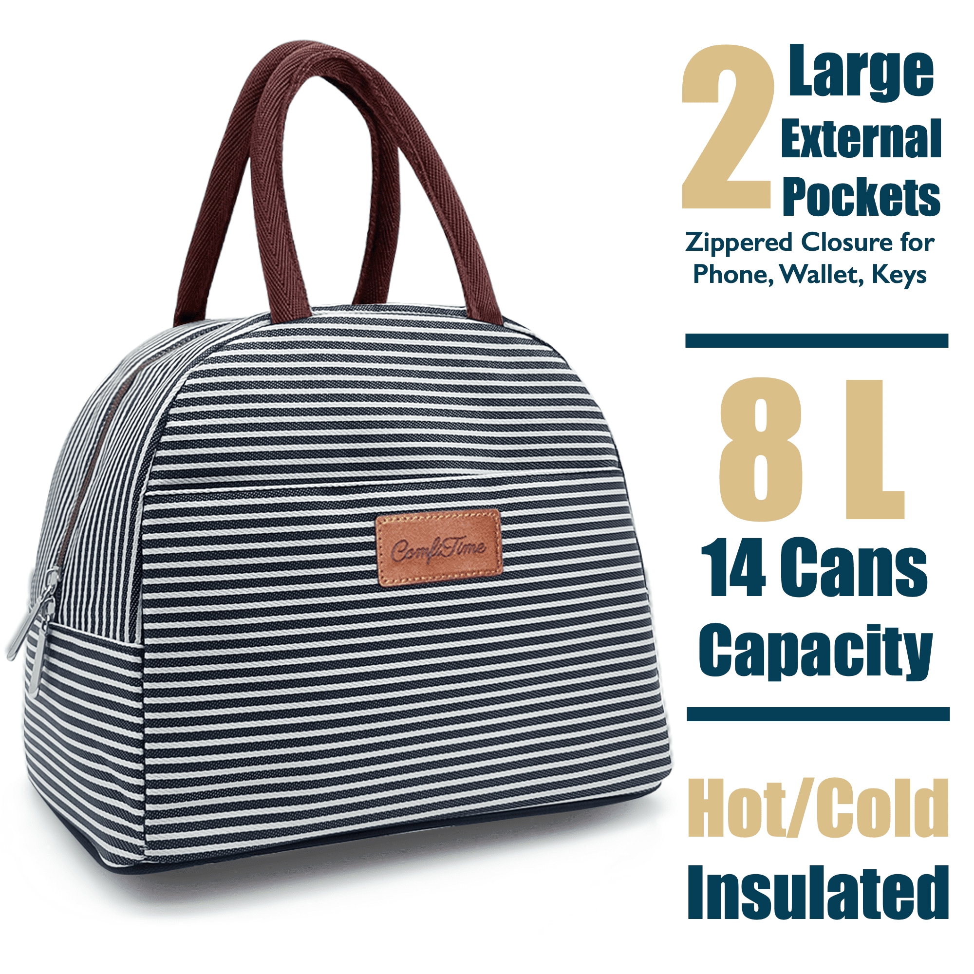 "ComfiTime Thermal Tote Lunch Bag, 8L Insulated Cooler Pack, Self ...