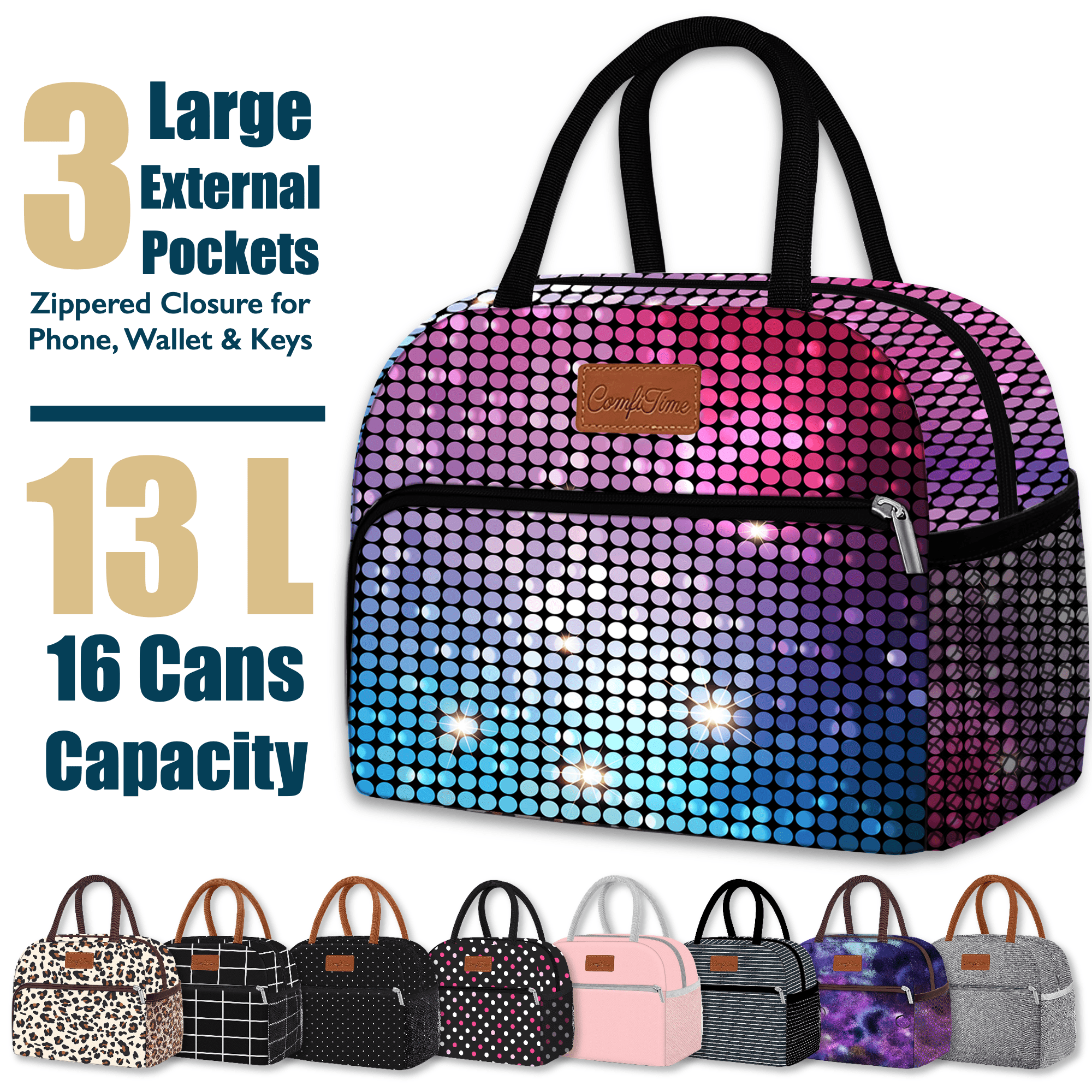 "ComfiTime Insulated Lunch Bag, 13L Large Capacity Tote, Self-Standing ...