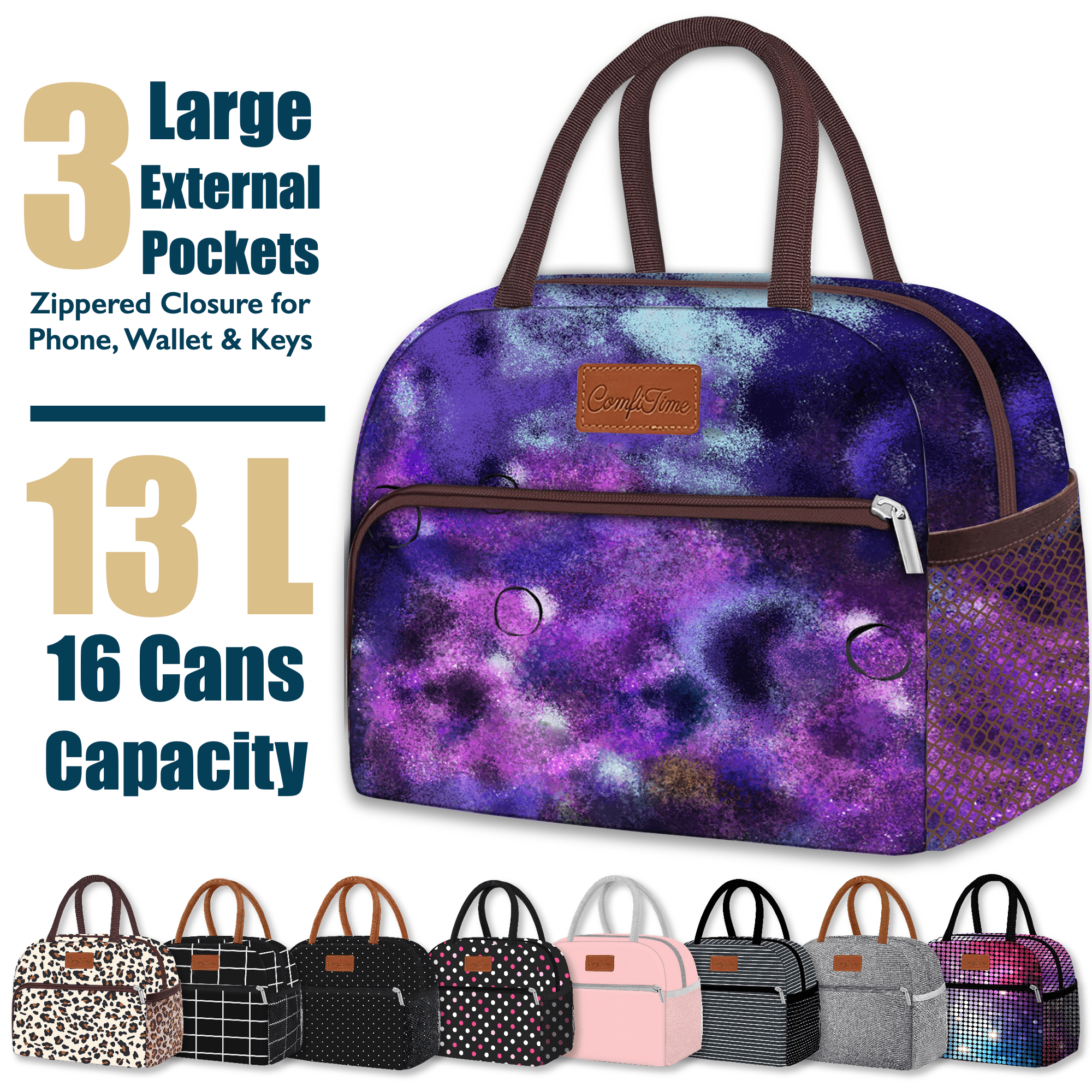 ComfiTime Insulated Lunch Bag, 13L Capacity, Waterproof, Self-Standing, Aesthetic for Women ...