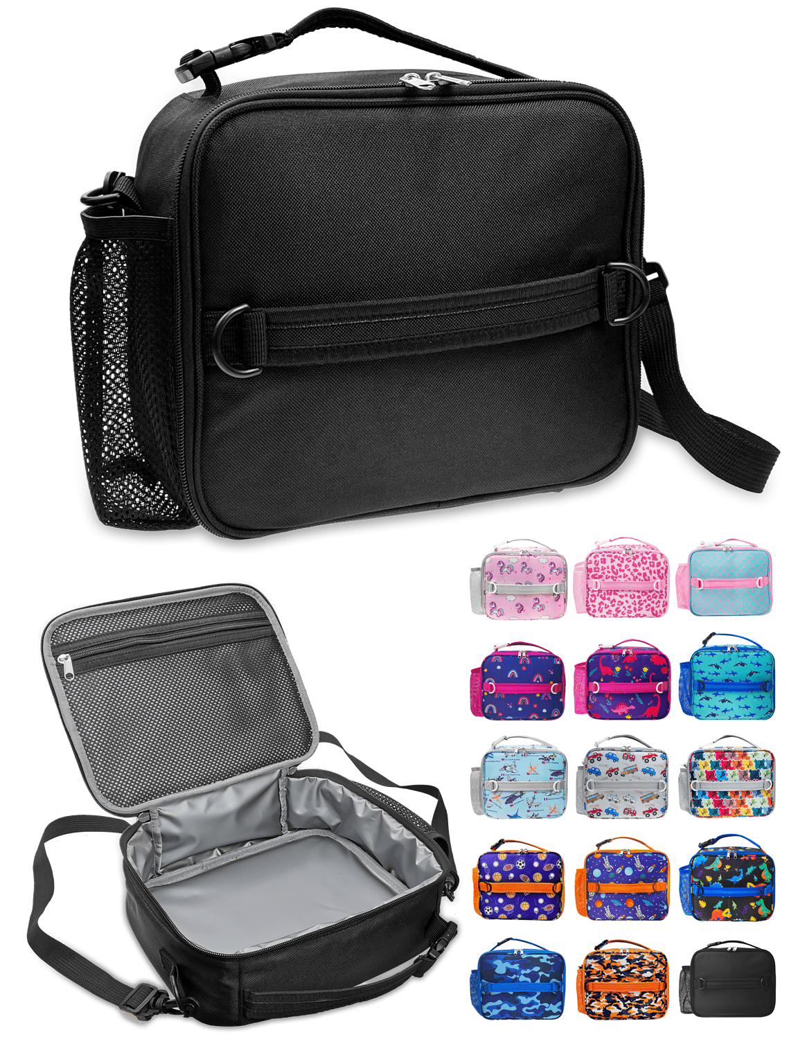 ComfiTime Insulated Kids Lunch Box with Bottle Holder, Zipper Pockets ...
