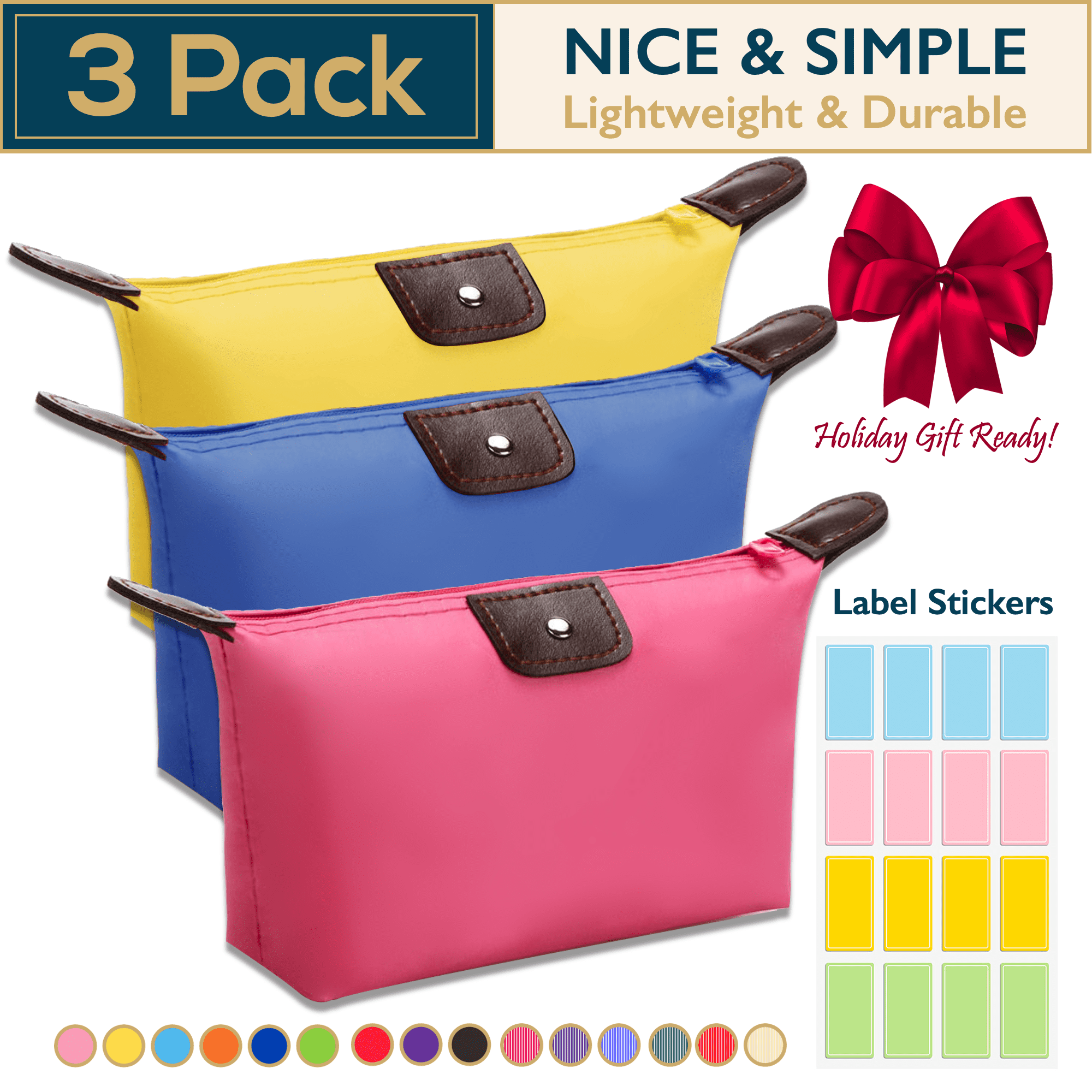 ComfiTime Large 3-Pack Waterproof Travel Makeup Bags, Cosmetic Pouches ...