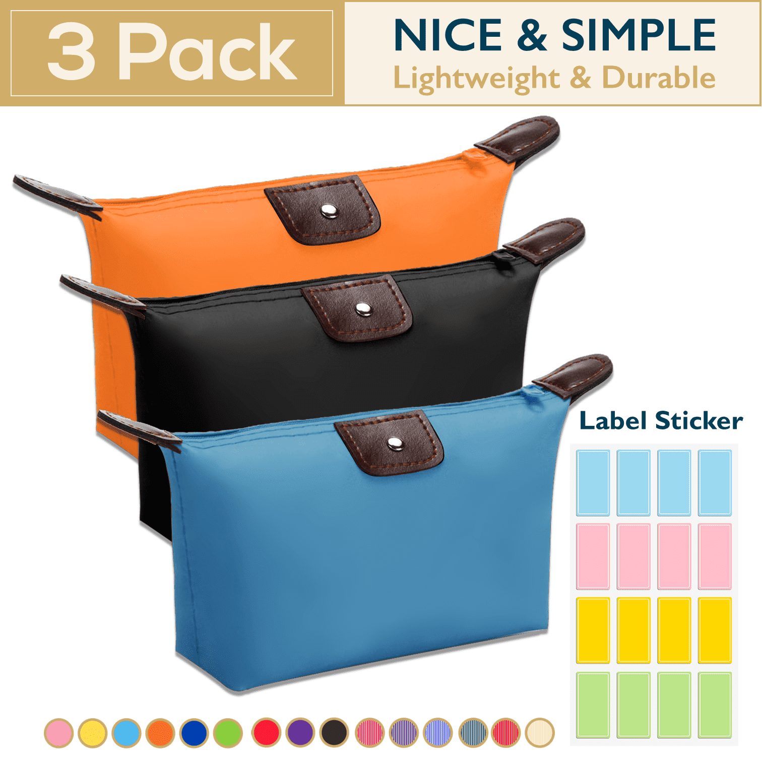 "ComfiTime Travel Makeup Bag Pack, Waterproof Nylon Cosmetic Organizer ...
