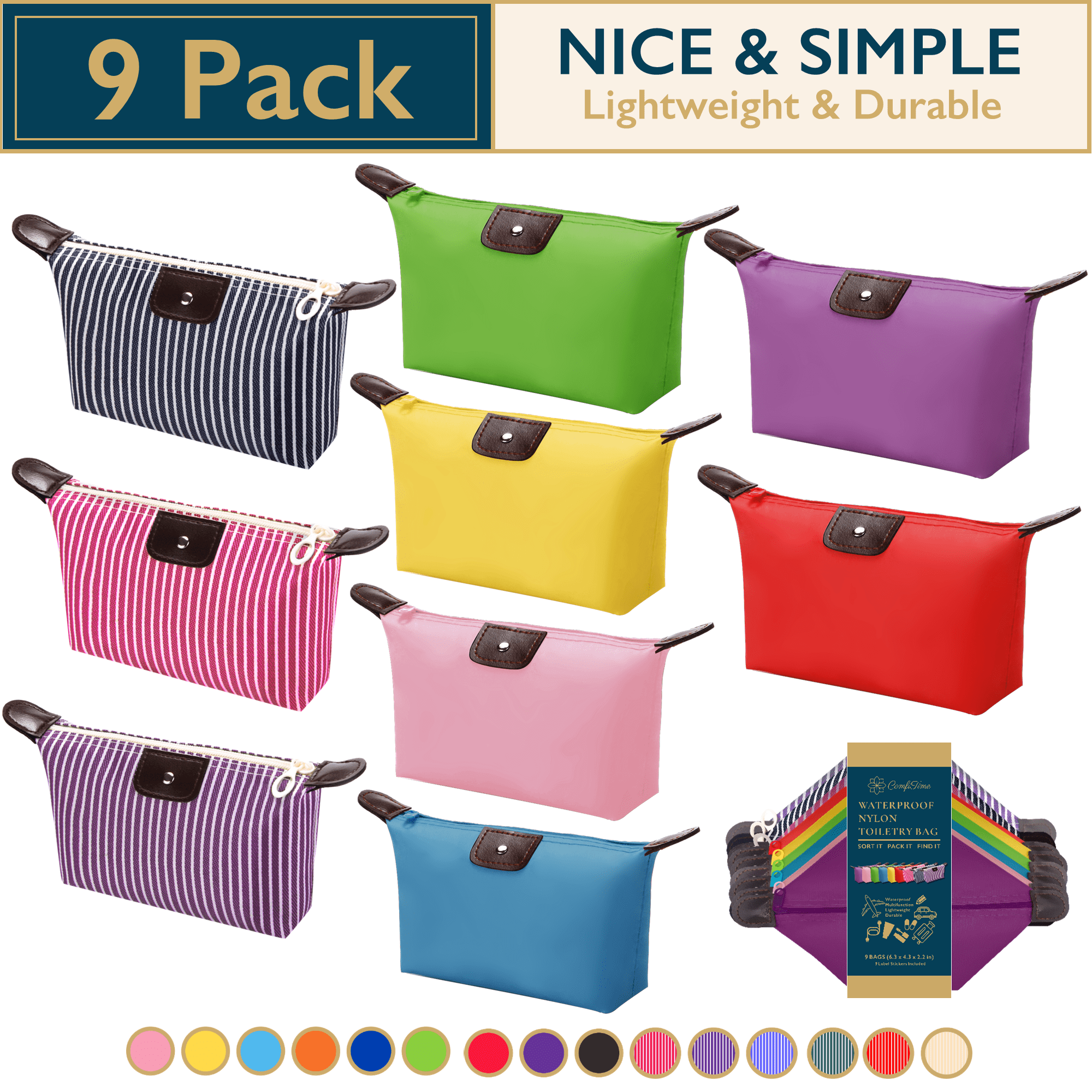 ComfiTime Makeup Bag - 9 Pack Small Travel Cosmetic Bag for Women and ...