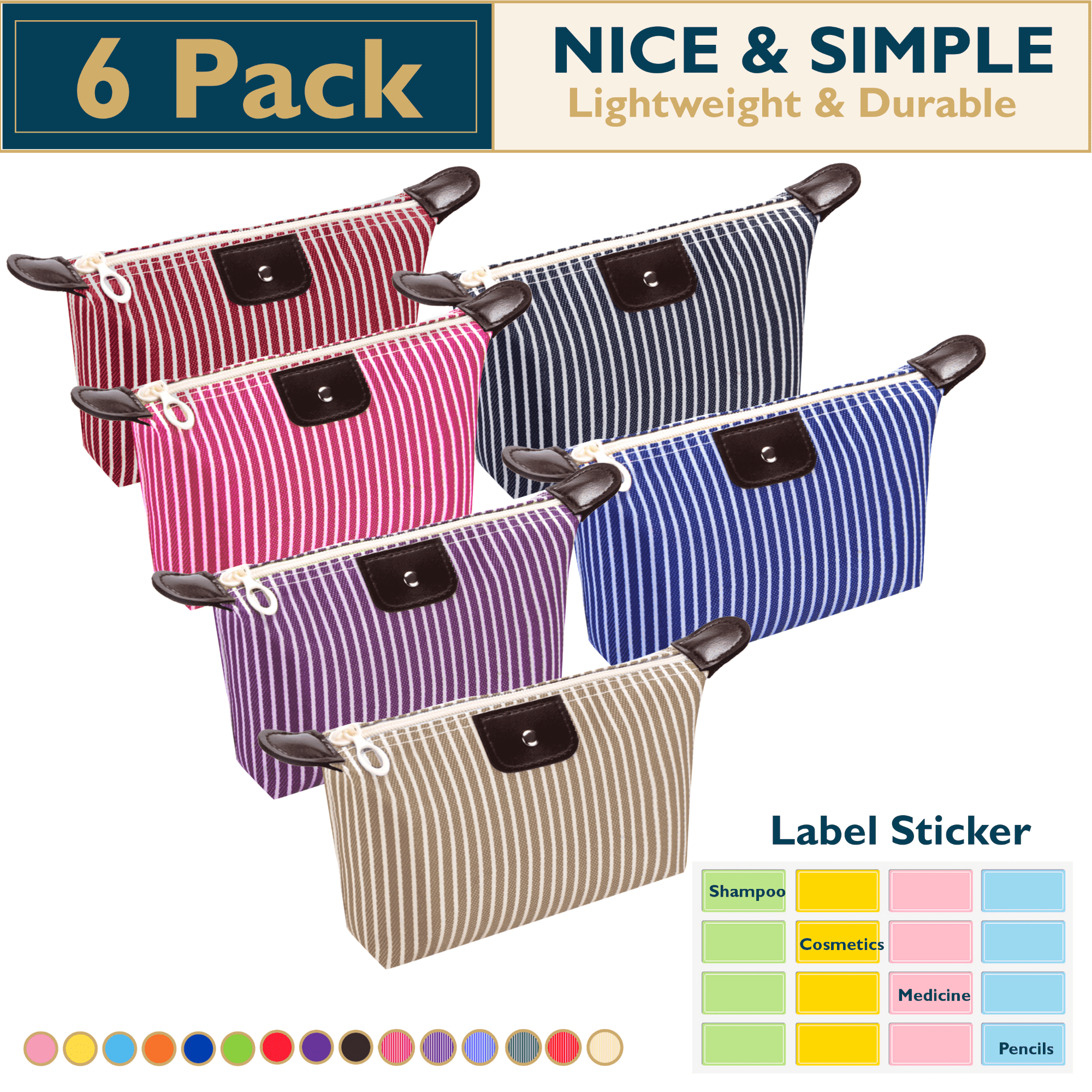 "ComfiTime Makeup Bags, 6 Pack Travel Cosmetic Organizer, Small ...