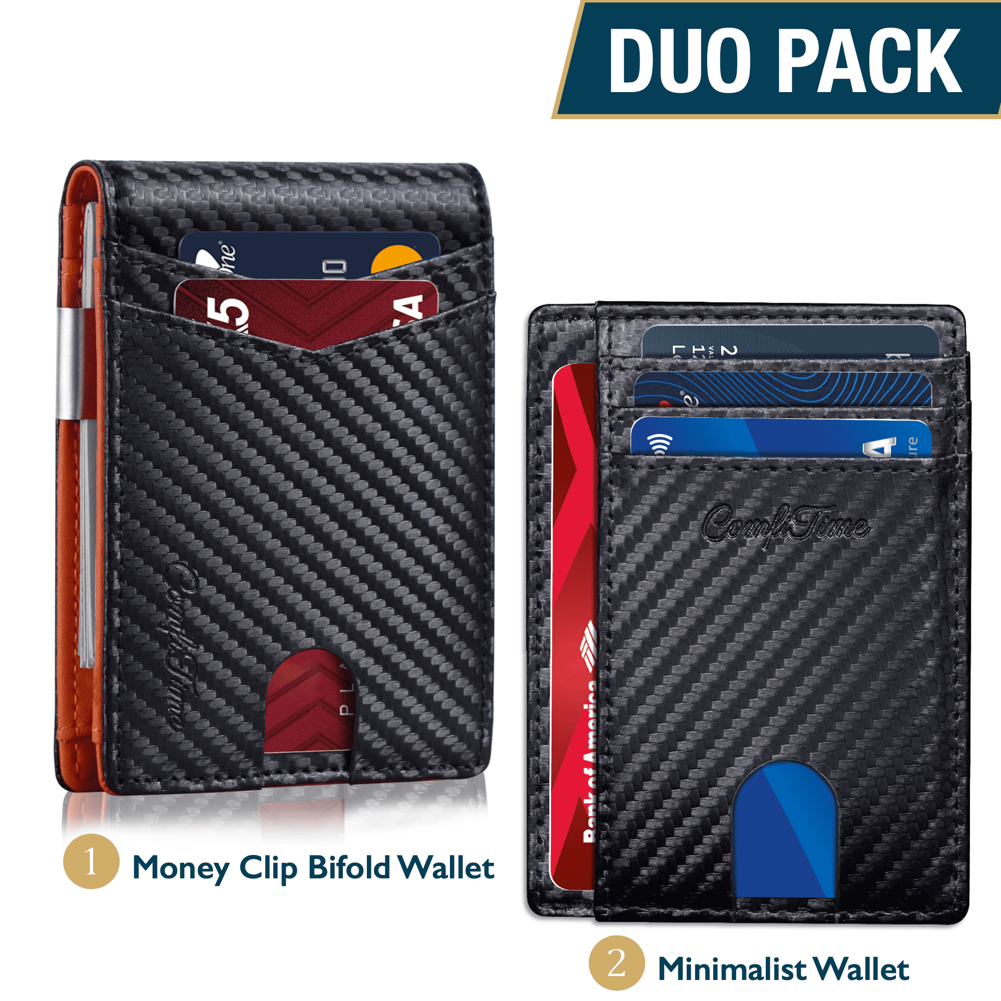 ComfiTime 2-Piece Slim Mens Wallet Set - RFID Wallets for Men & Women ...