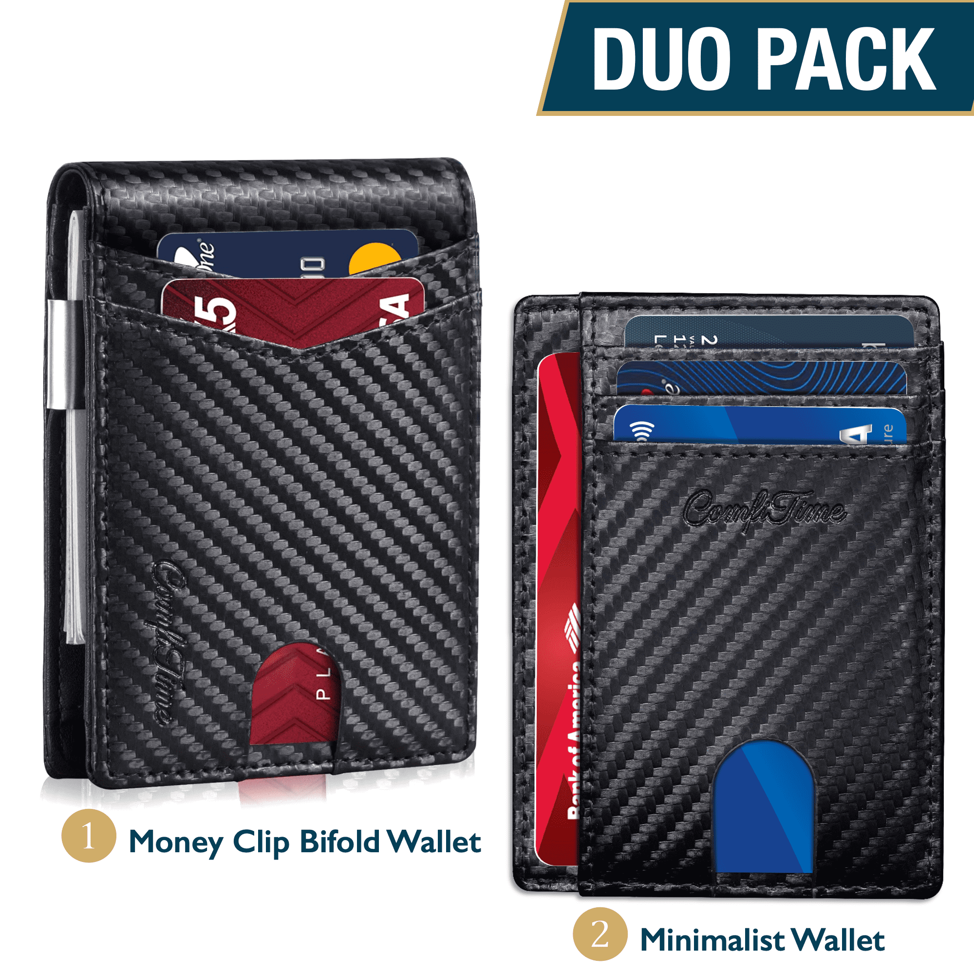ComfiTime 2-Piece Slim Mens Wallet Set - RFID Wallets for Men & Women ...