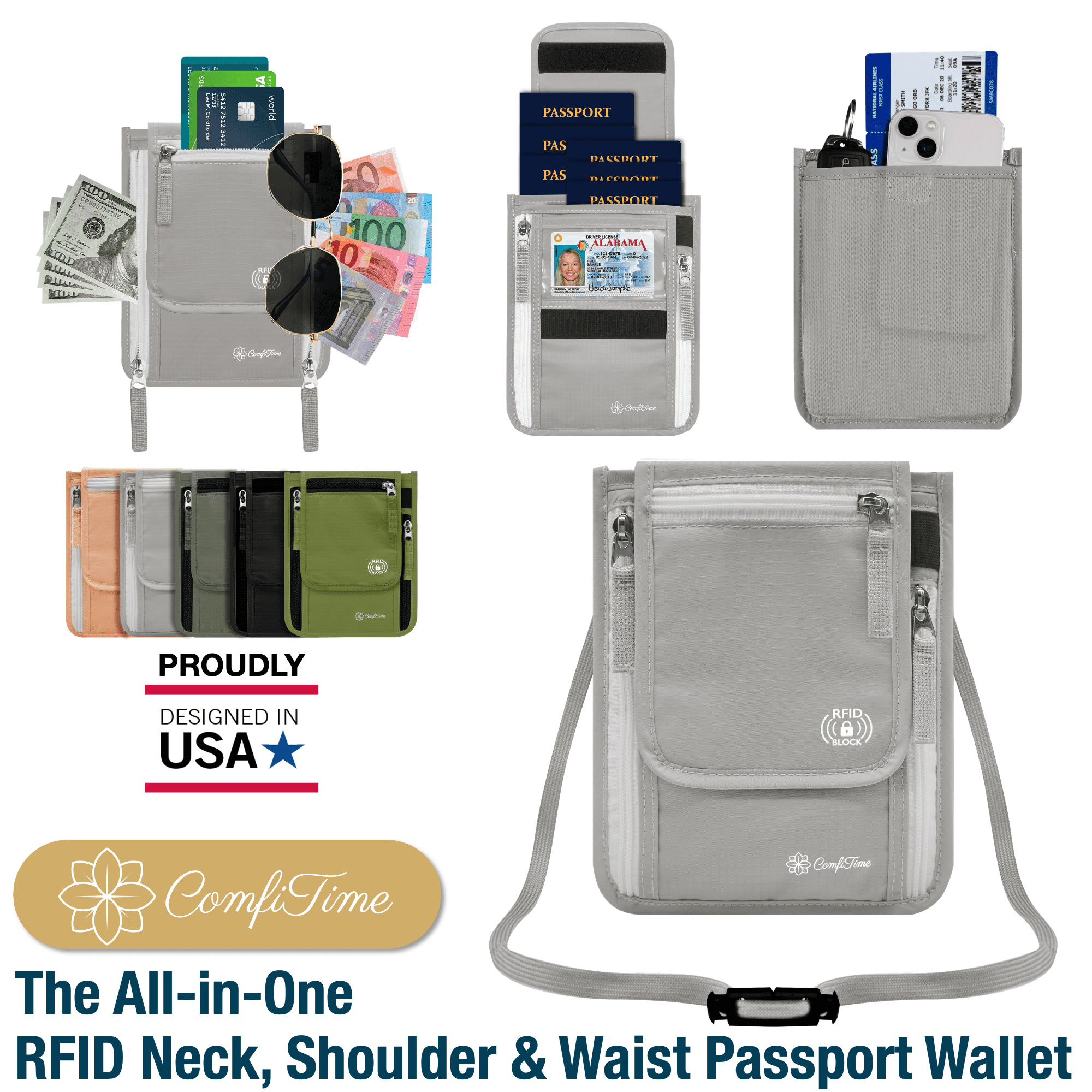 ComfiTime Passport Holder Neck Wallet - RFID Passport Wallet for Men ...