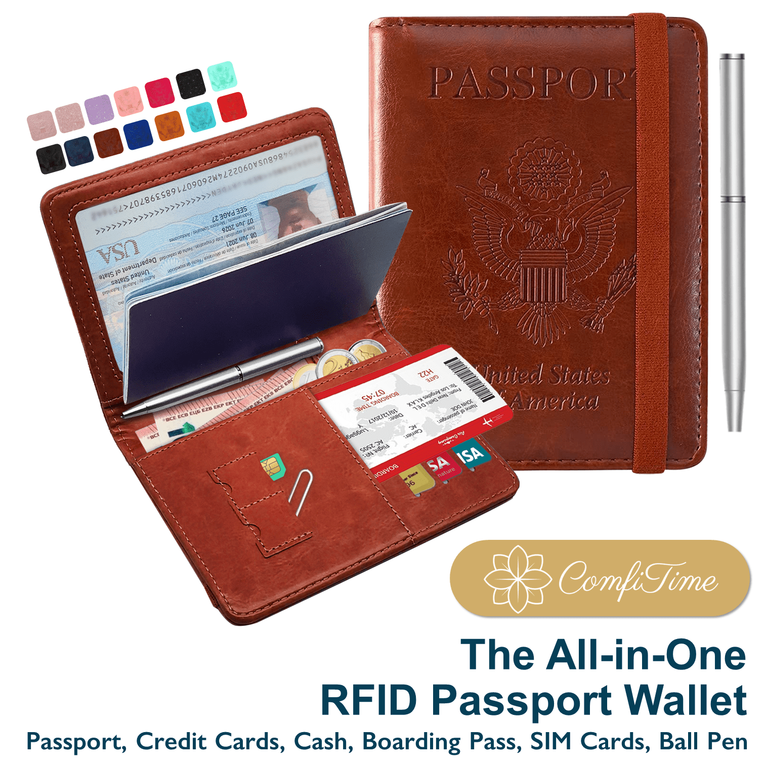 ComfiTime Passport Holder, RFID Blocking PU Leather Passport Cover and ...