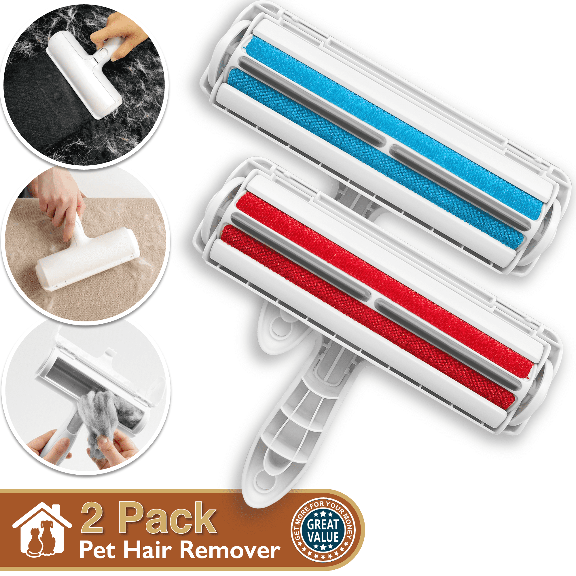ComfiTime 2-Pack Pet Hair Remover - Reusable Dog & Cat Fur Roller for ...