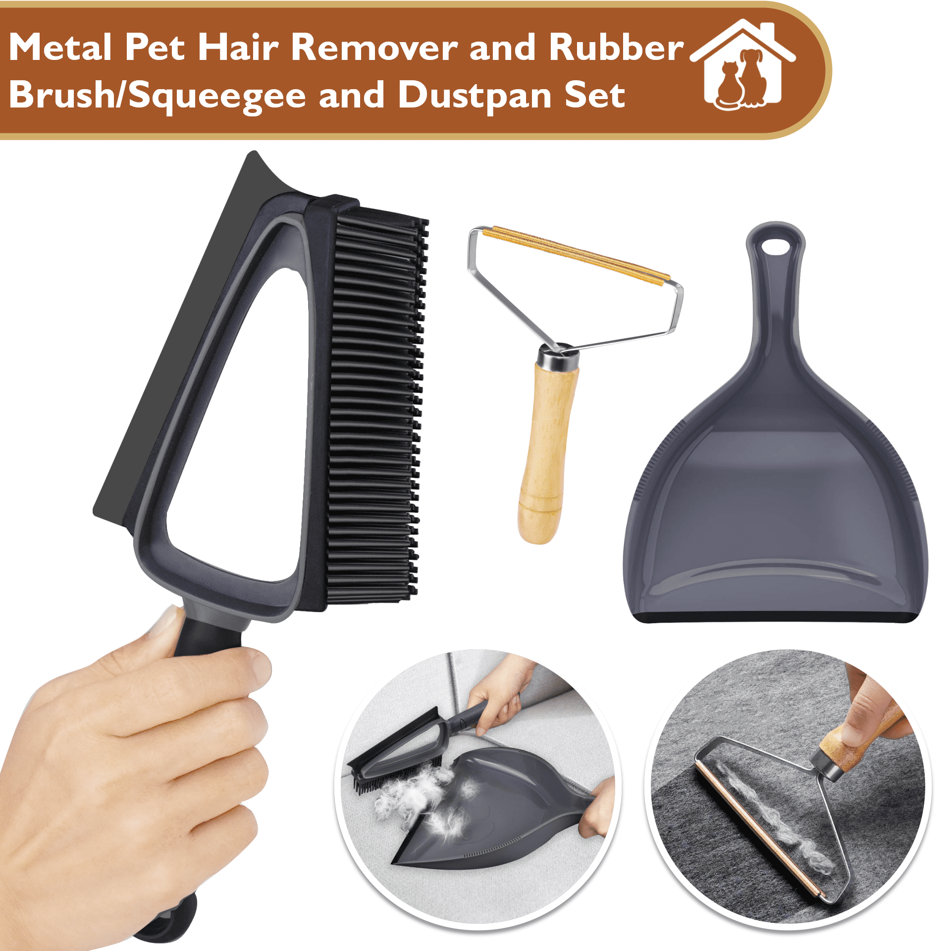 ComfiTime Pet Hair Remover Tool Set, Metal Rake for Pet Hair, Rubber ...